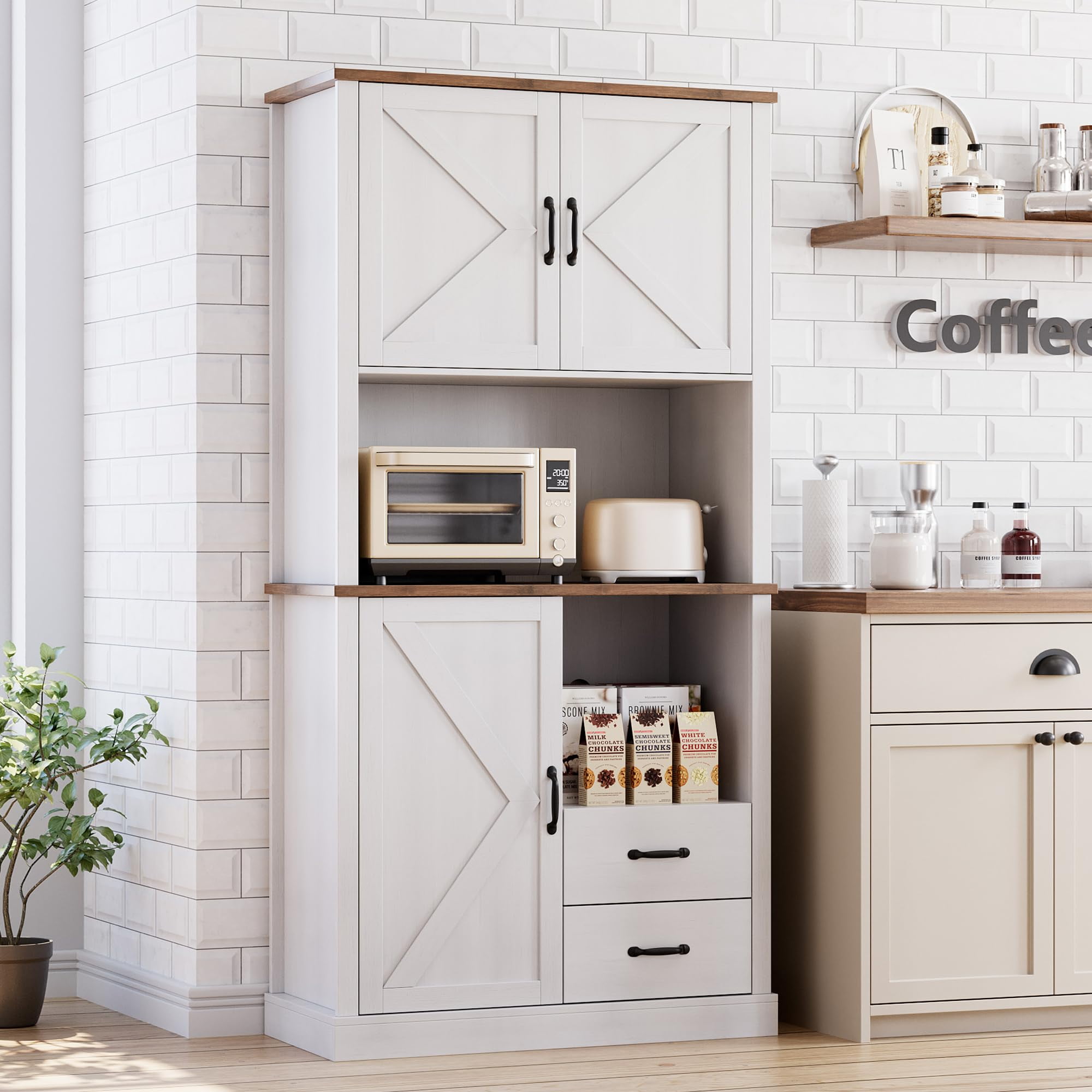 Danolapsi Modern Kitchen Pantry Cabinet with Microwave Stand,Tall ...