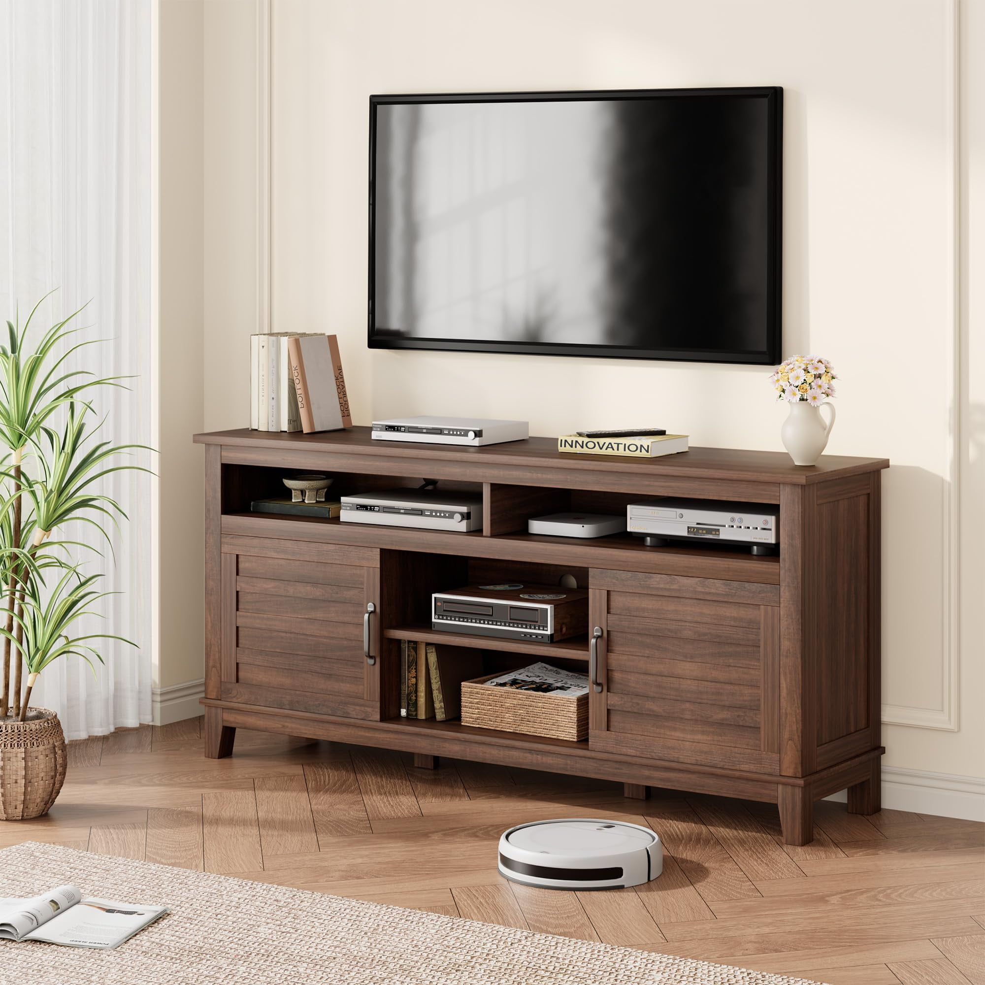 Danolapsi Modern TV Stand for 65 Inch TV,Semi-Open Double Door Cabinet ...