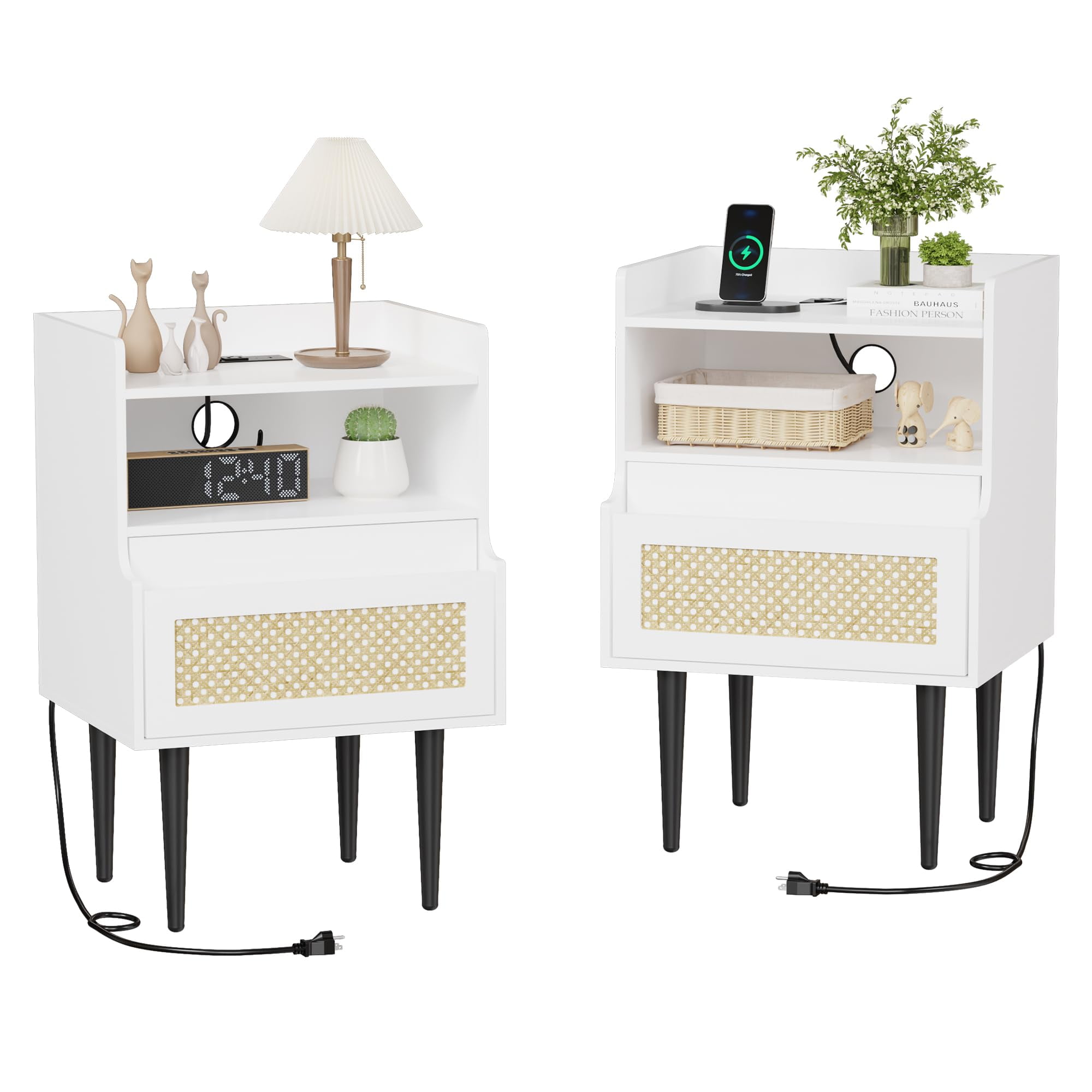Danolapsi Nightstands Set of 2,Night Stands with Charging Station ...