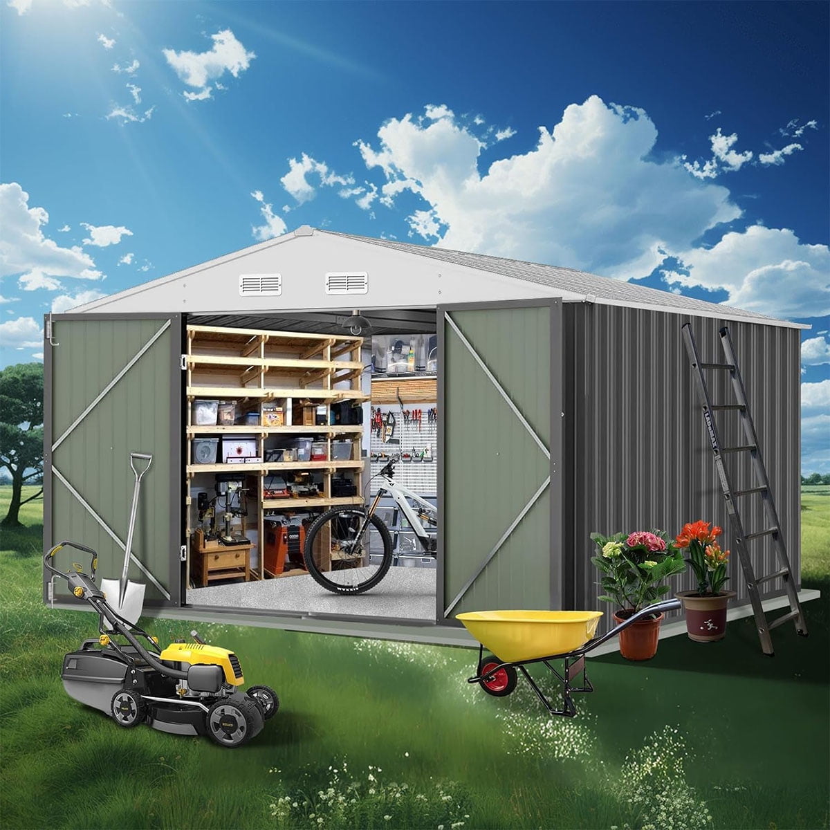 Danolapsi Outdoor Sheds,10x8 FT Metal Outdoor Storage Shed,Steel ...