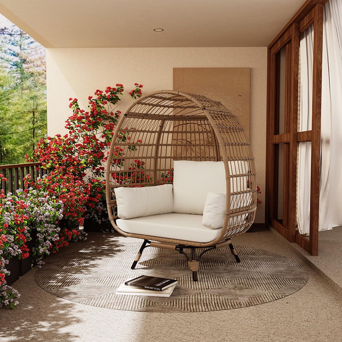 Danolapsi Oversize 360°Swivel Egg Chair Patio Rotating Rattan Egg ...