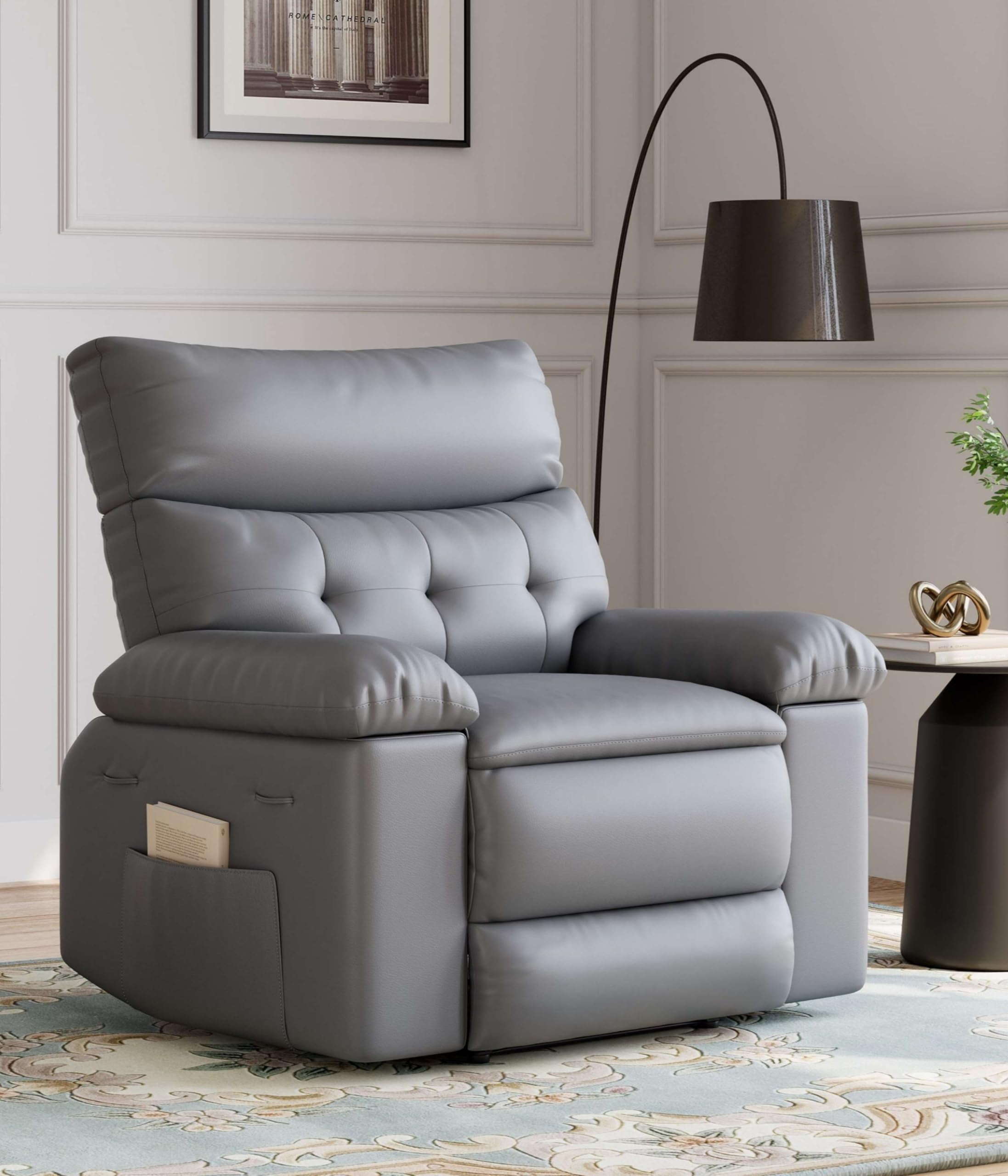Danolapsi Oversized Wide Recliner Chair - 360° Rocker Swivel Recliner,PU Leather Large Manual ...