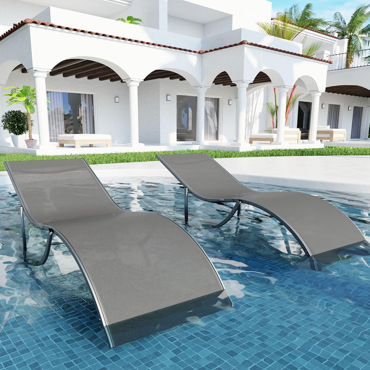 Danolapsi Patio Chaise Lounge Set of 2,Outdoor Pool Lounge Chair Beach ...