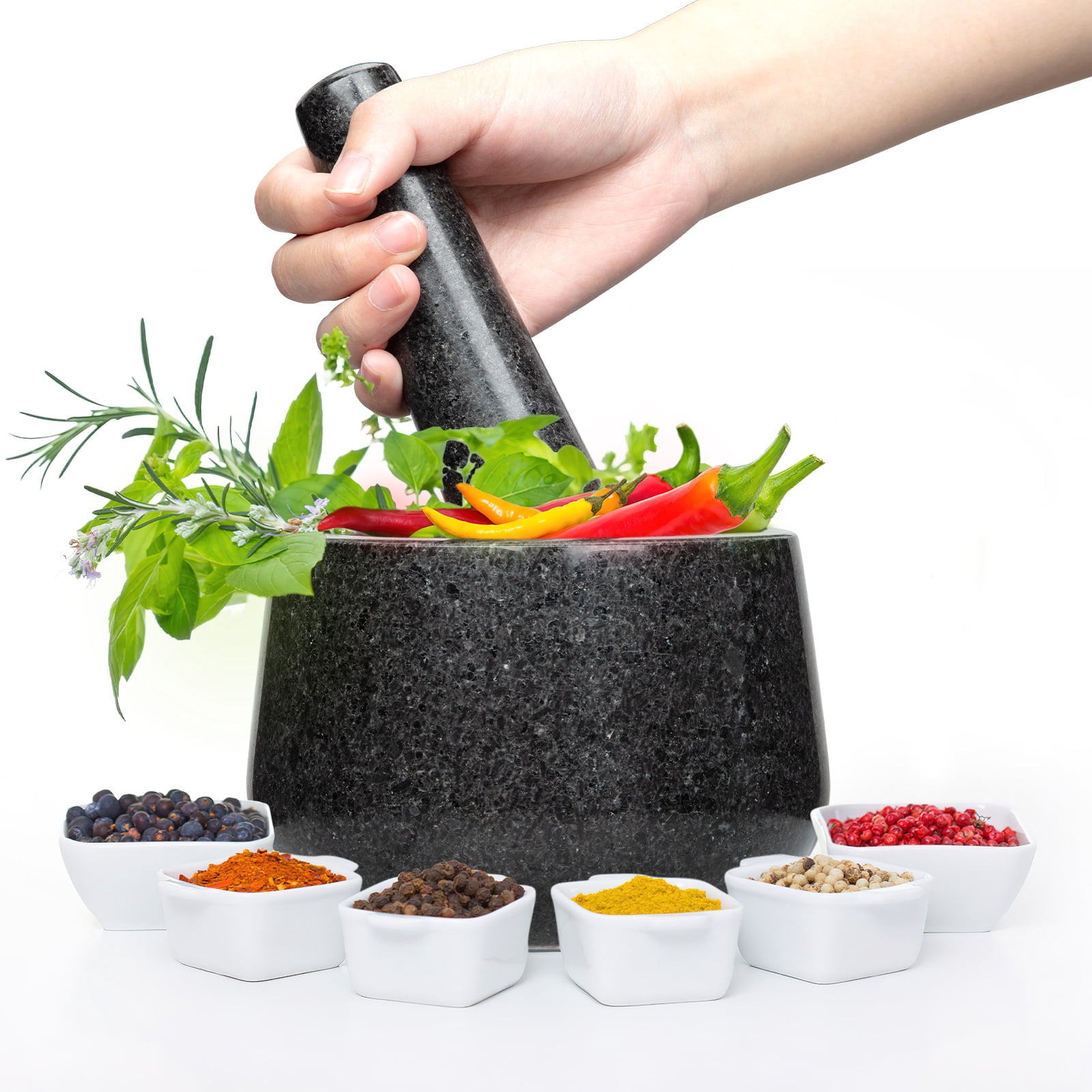 Danolapsi Polished Granite Mortar and Pestle Set,Stone Grinder Bowl for ...