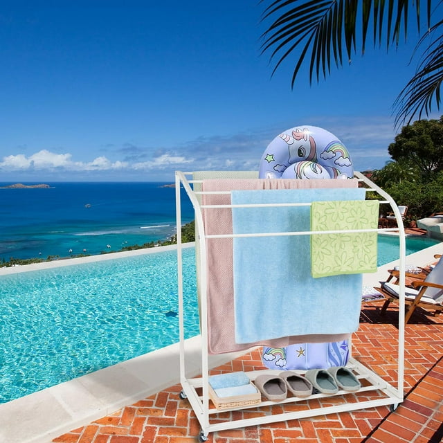 Danolapsi Pool Towel Rack Outdoor with Wheels,PVC Trapedozal Outdoor ...