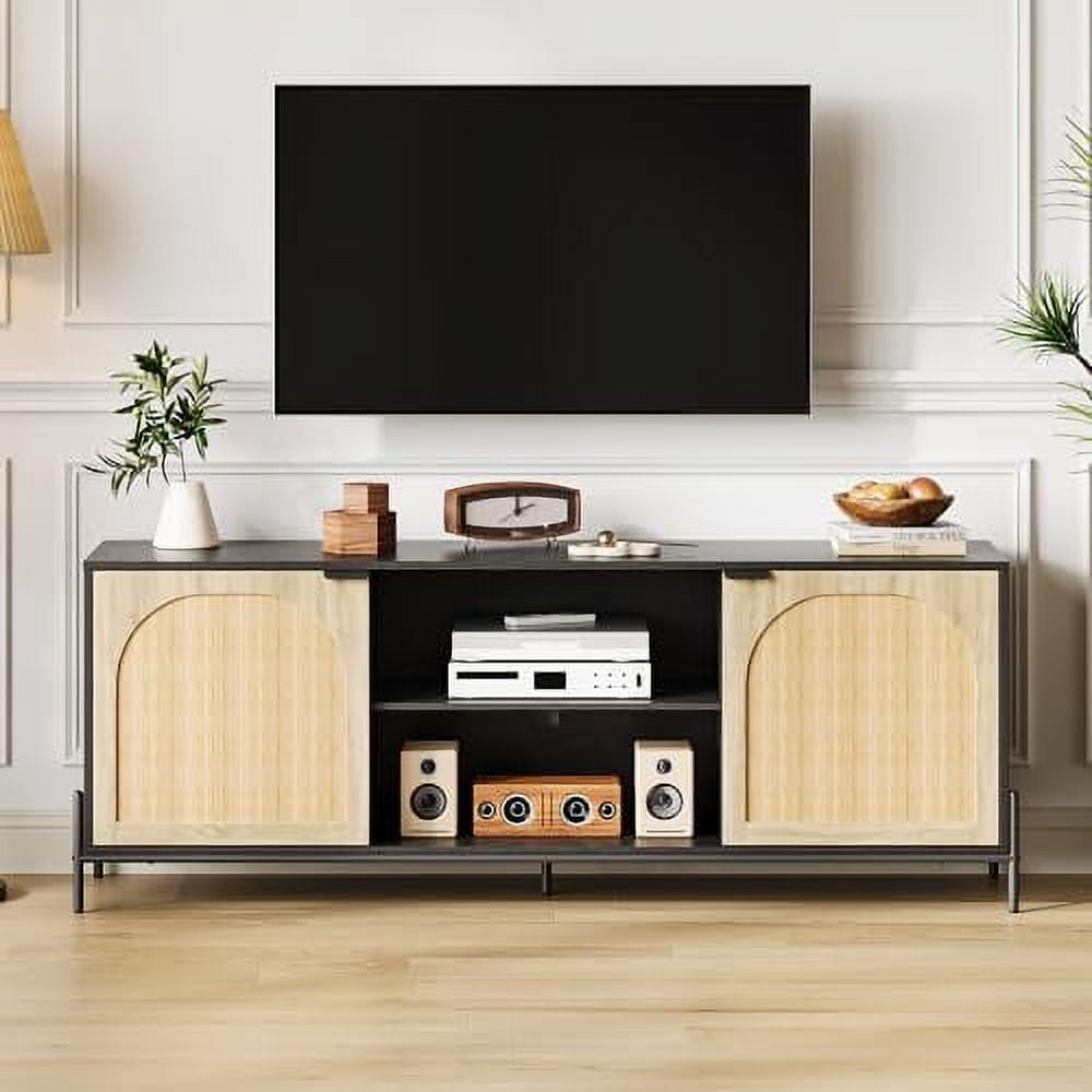 Danolapsi Rattan TV Stand for 75 Inch,TV Console with Adjustable Shelf ...