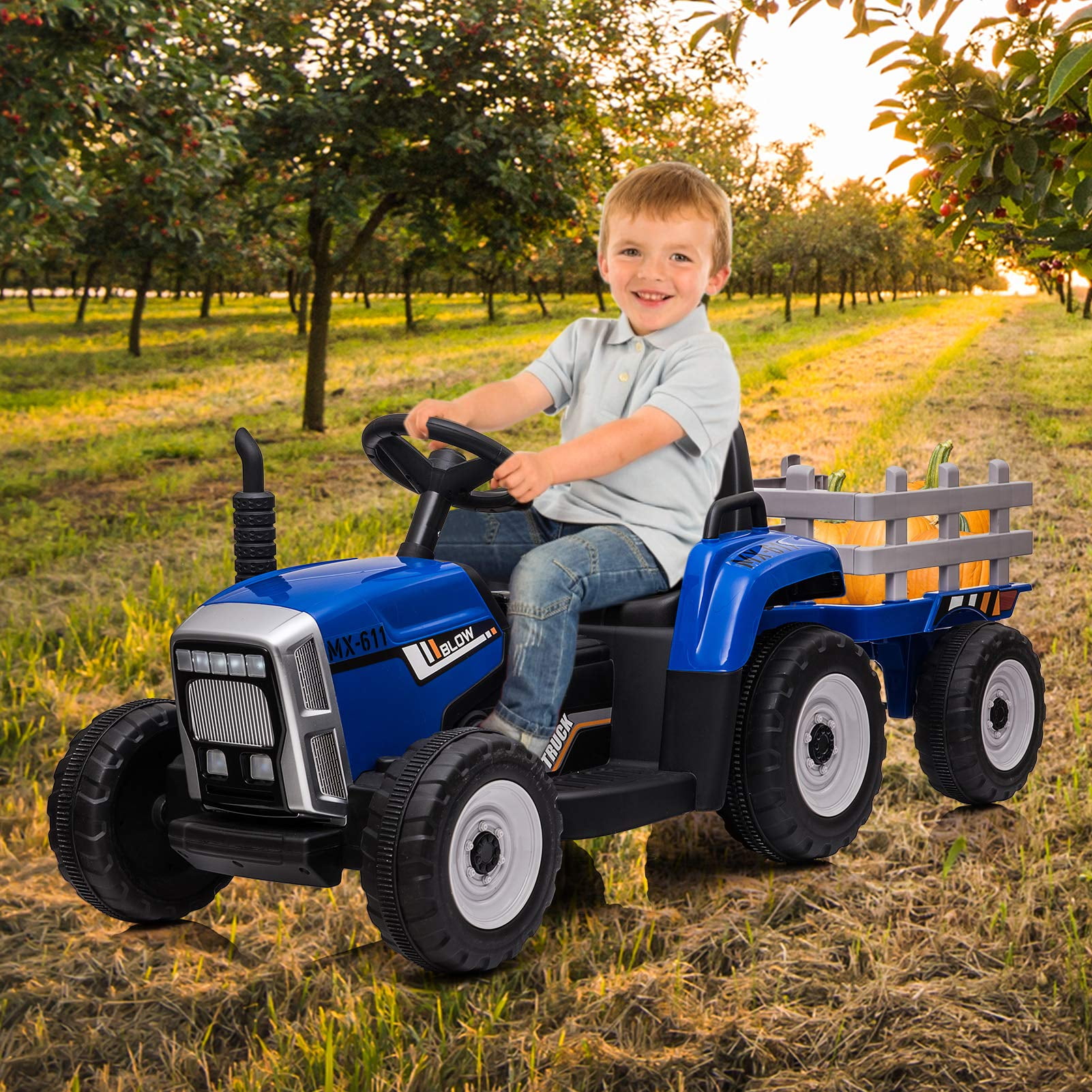 Danolapsi Ride on Tractor w/Trailer,12V Battery Powered Electric ...