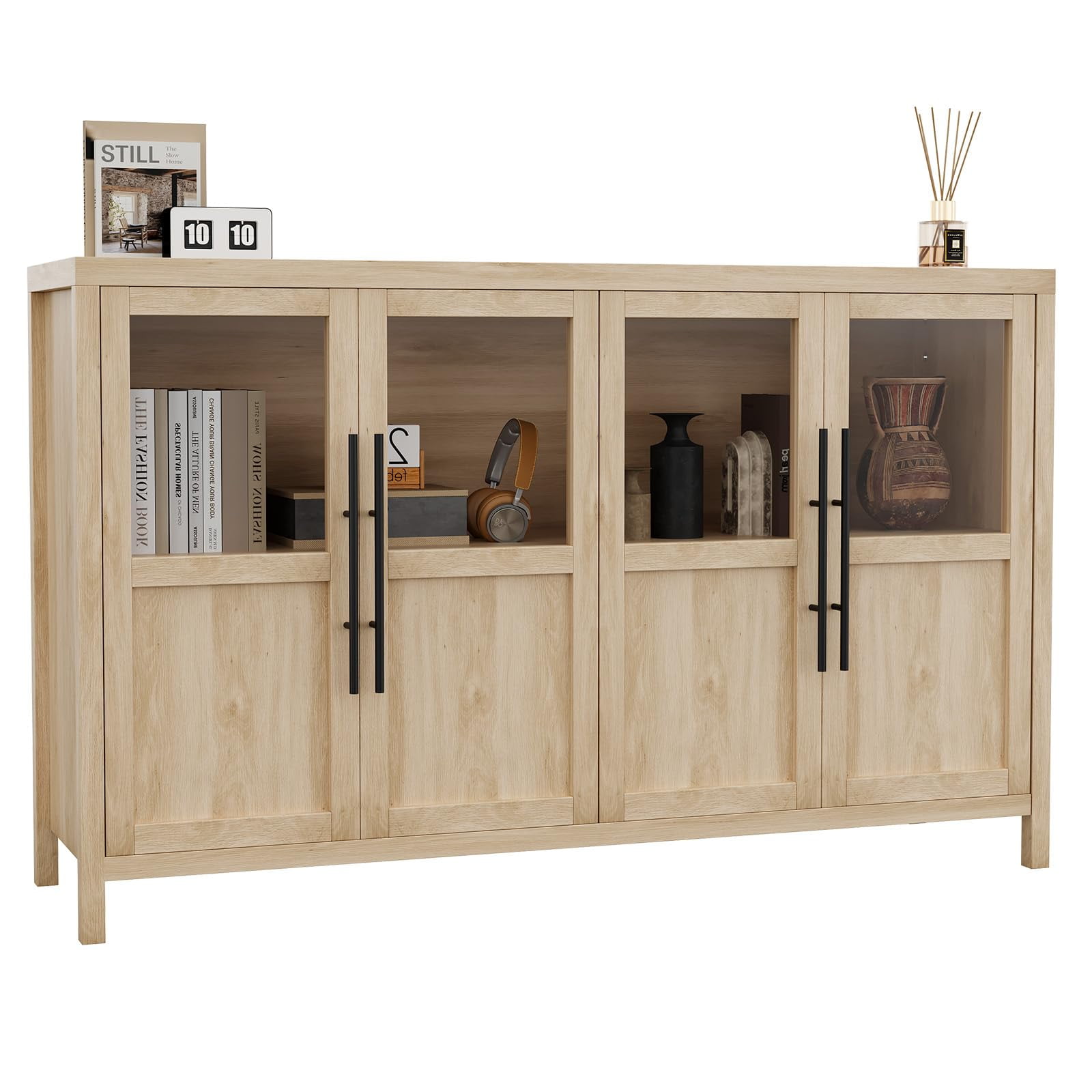 Danolapsi Sideboard Buffet Cabinet with 4 Glass Doors,55" Large ...