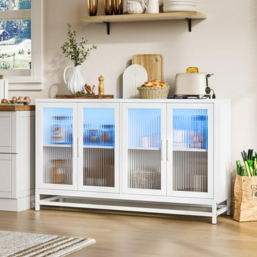 Rattan Buffet Sideboard Storage Cabinet, Modern Accent Coffee Bar Cabinet TV Stand with ...