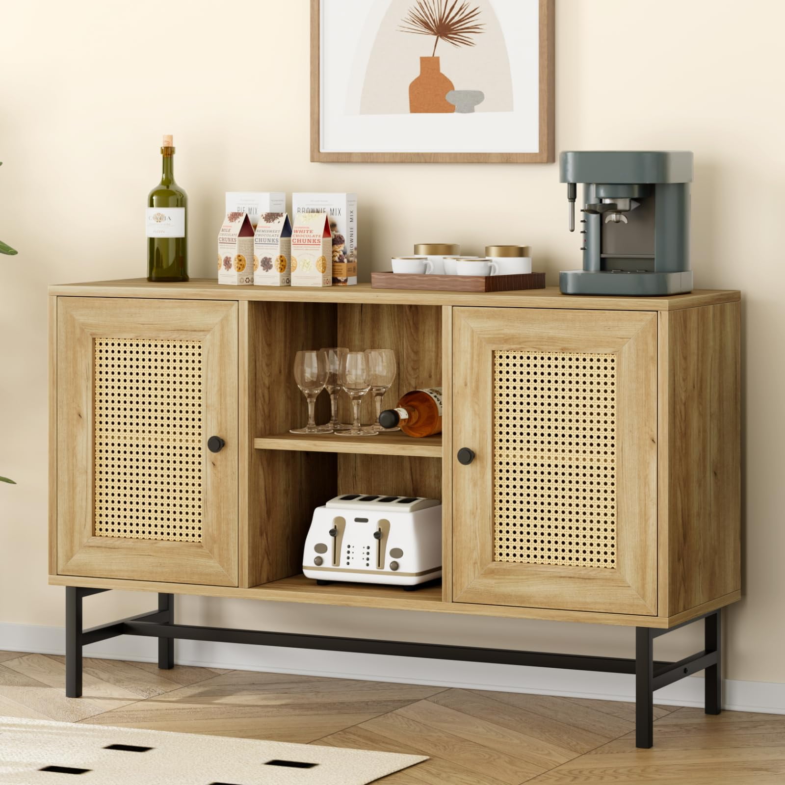 Danolapsi Sideboard Buffet Cabinet with Storage,Rattan Storage Cabinet ...