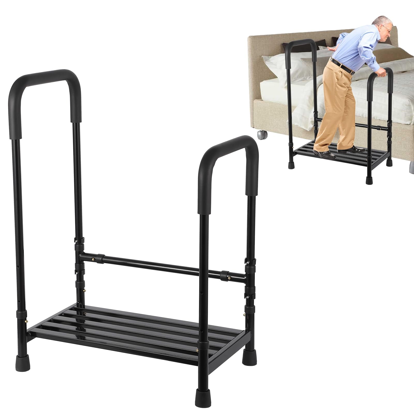 Danolapsi Step Stool with Handle, Adjustable Height Handrail 8.5-16 ...