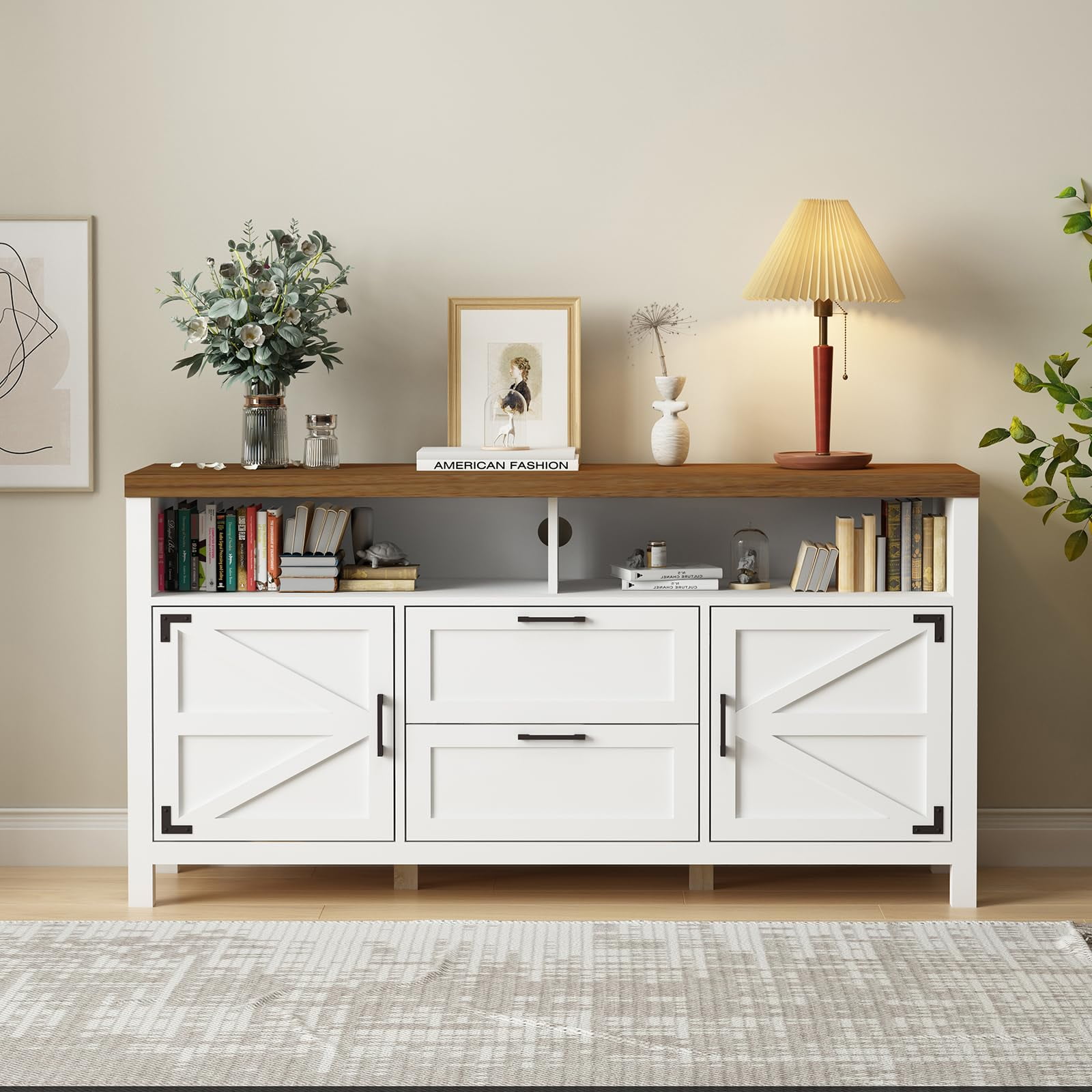 Danolapsi TV Stand for 55 Inch TV,Farmhouse Barn Door Modern ...
