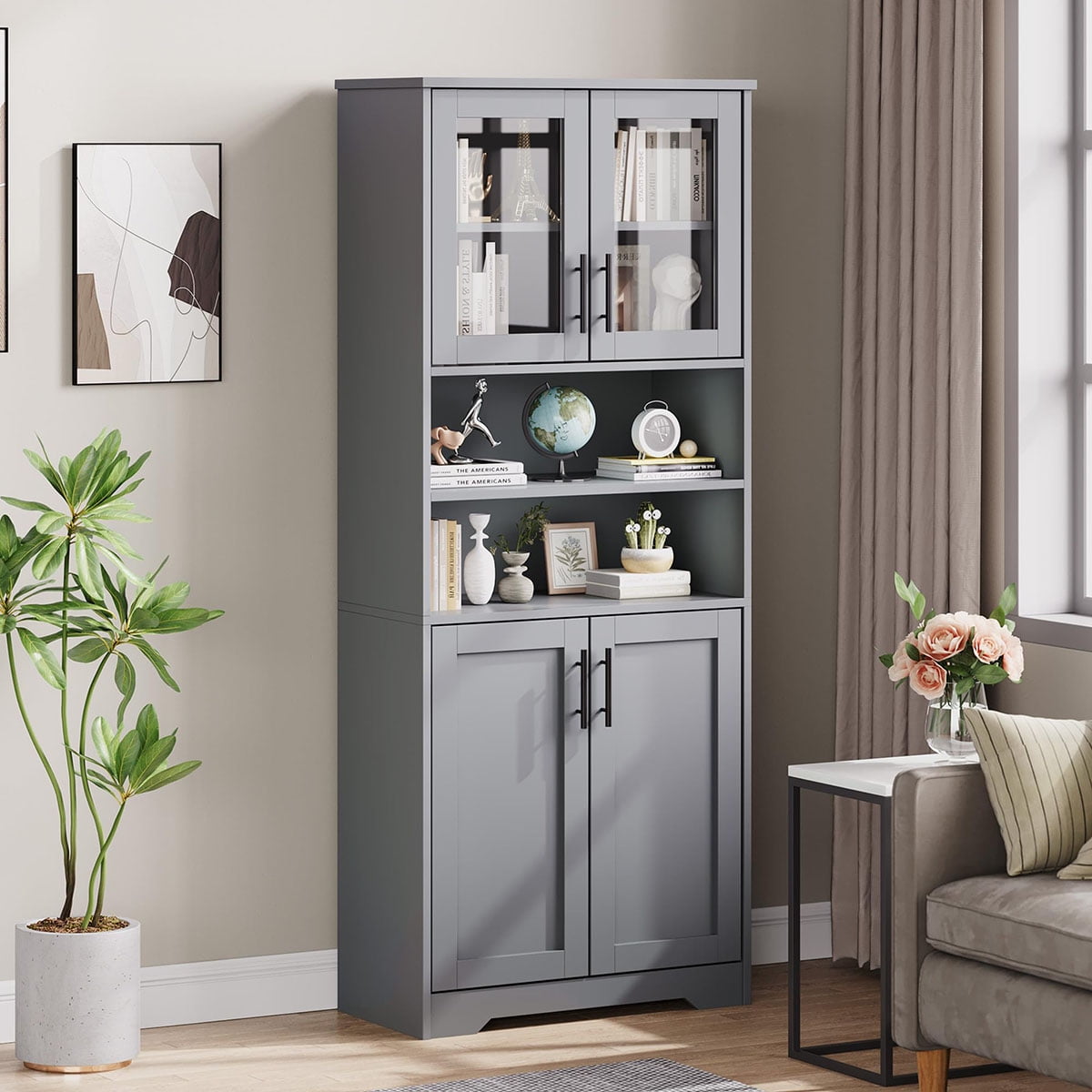 Tall Storage Cabinet With Glass Doors And Shelves