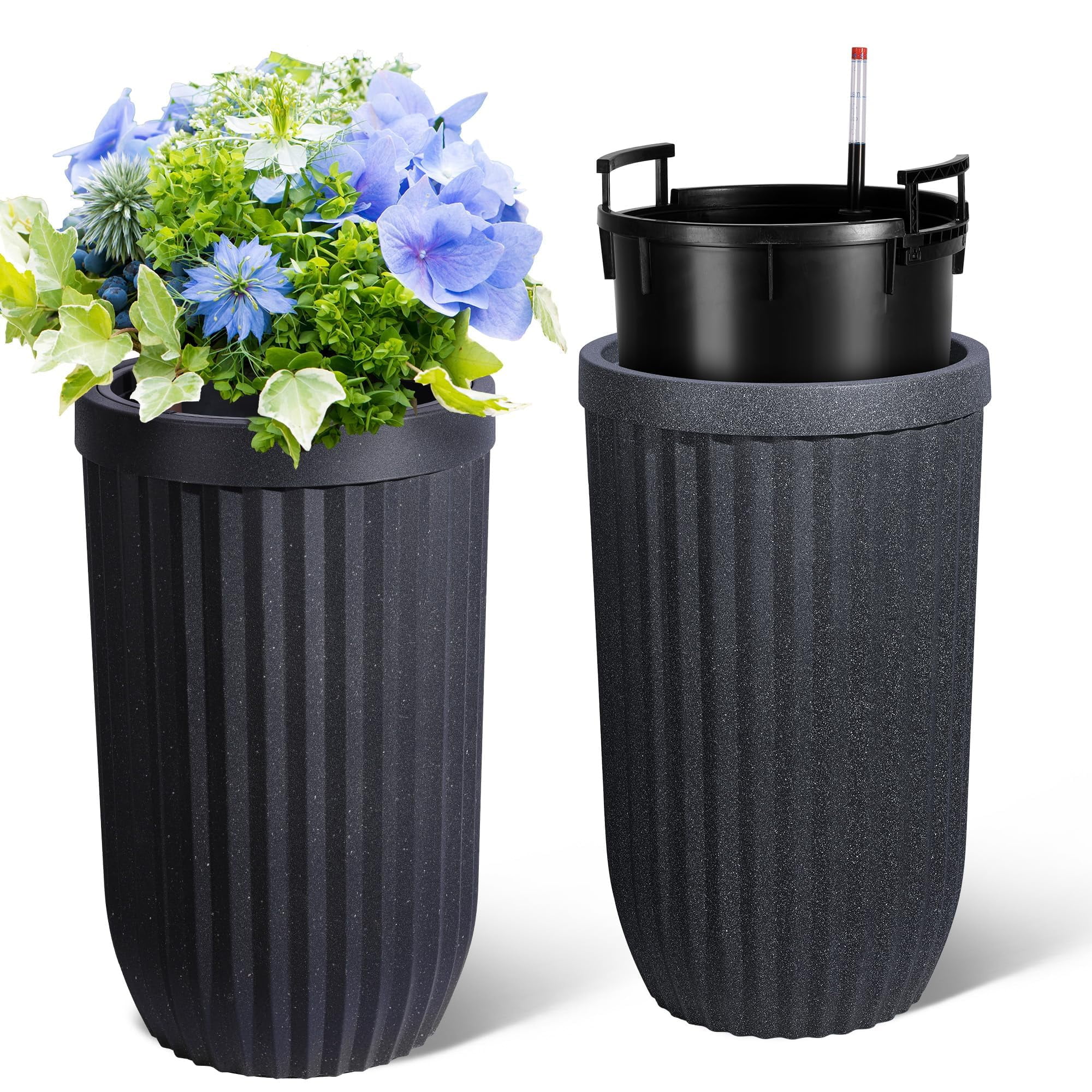 Danolapsi Tall Planters Set of 2, Outdoor Self Watering Pots with Water ...