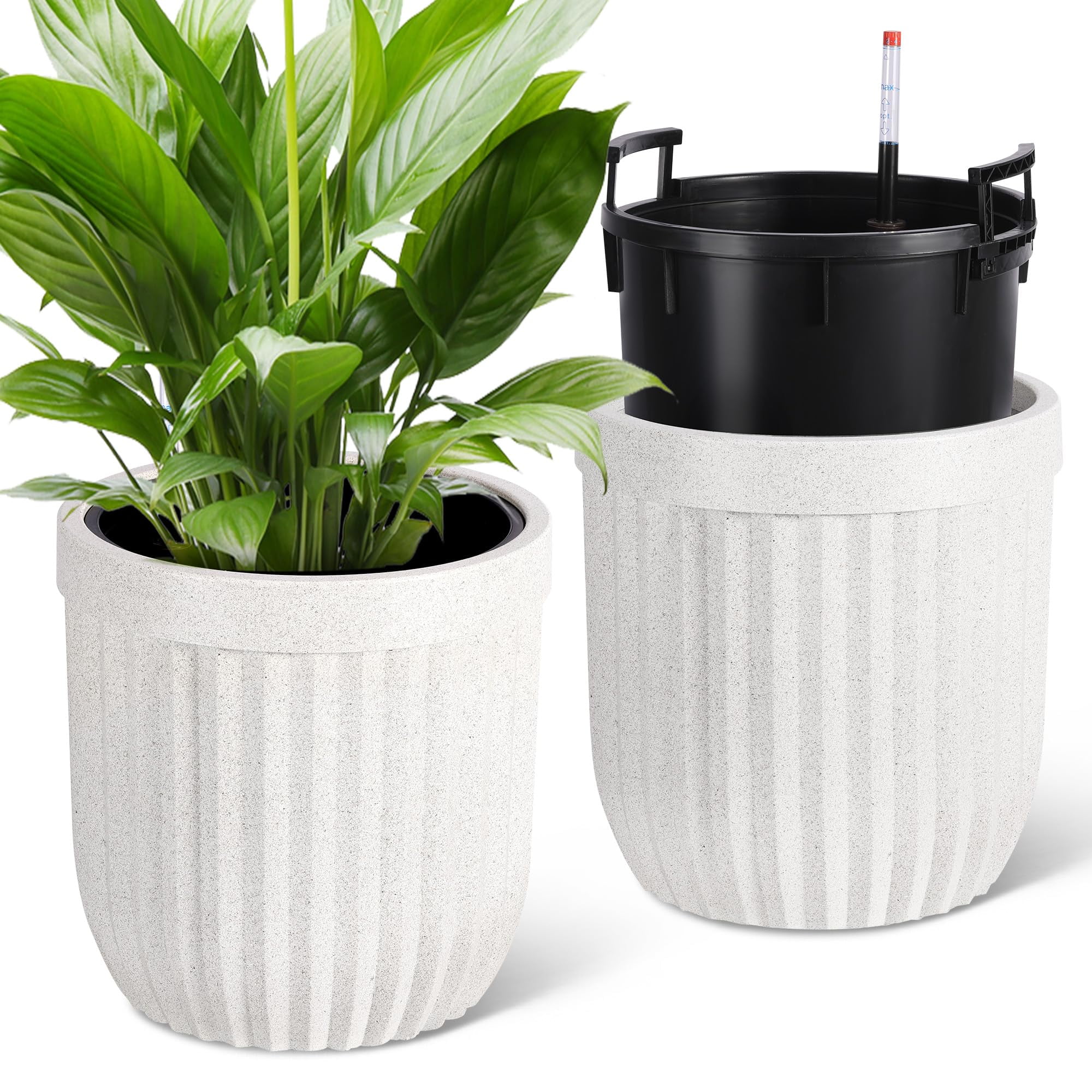 Danolapsi Tall Planters Set of 2, Outdoor Self Watering Pots with Water ...