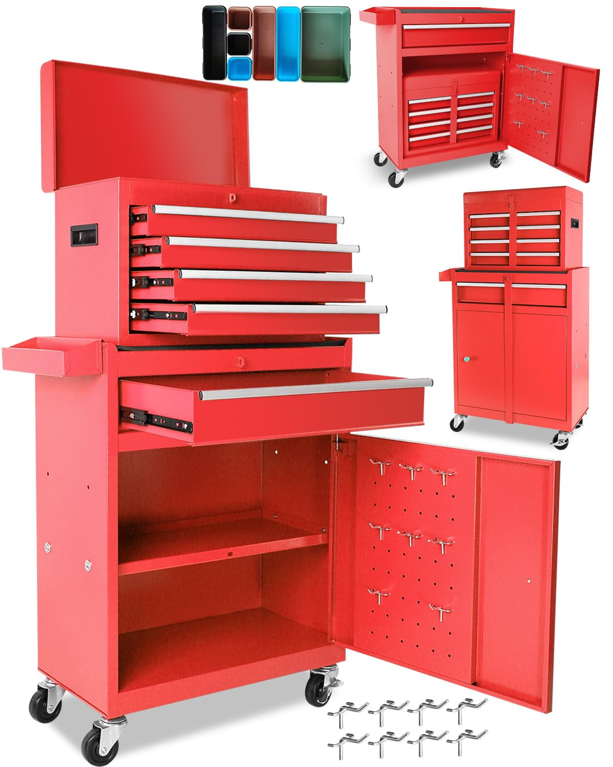 Danolapsi Tool Chest,2 in 1 Tool Boxes with 5 Drawers,Tool Cart with 7 ...