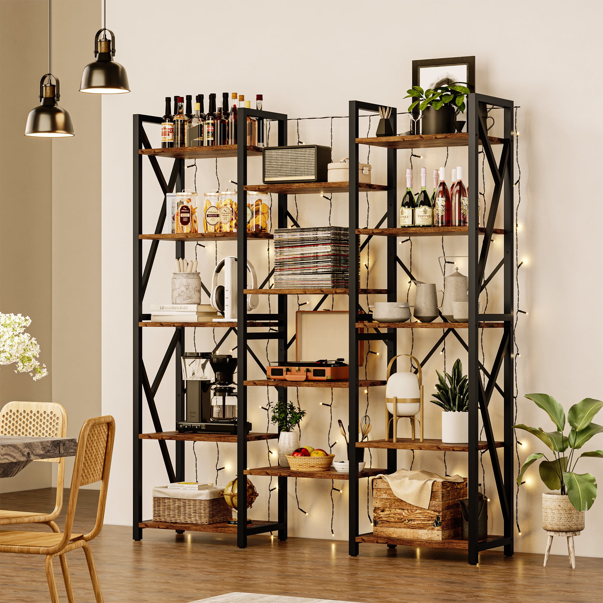 Danolapsi Triple Wide 5 Tier Book Shelf,Rustic Industrial Style Book ...