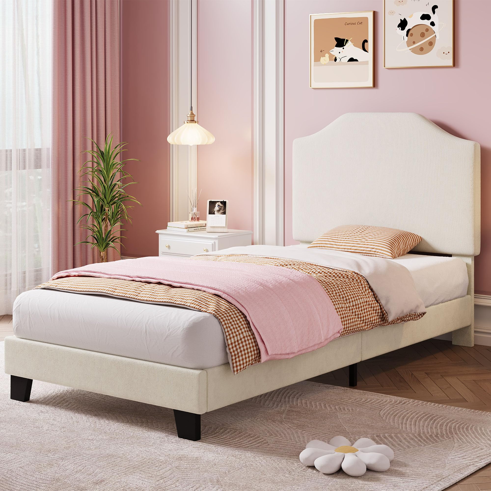 Danolapsi Twin Size Corduroy Upholstered Bed Frame with Adjustable ...