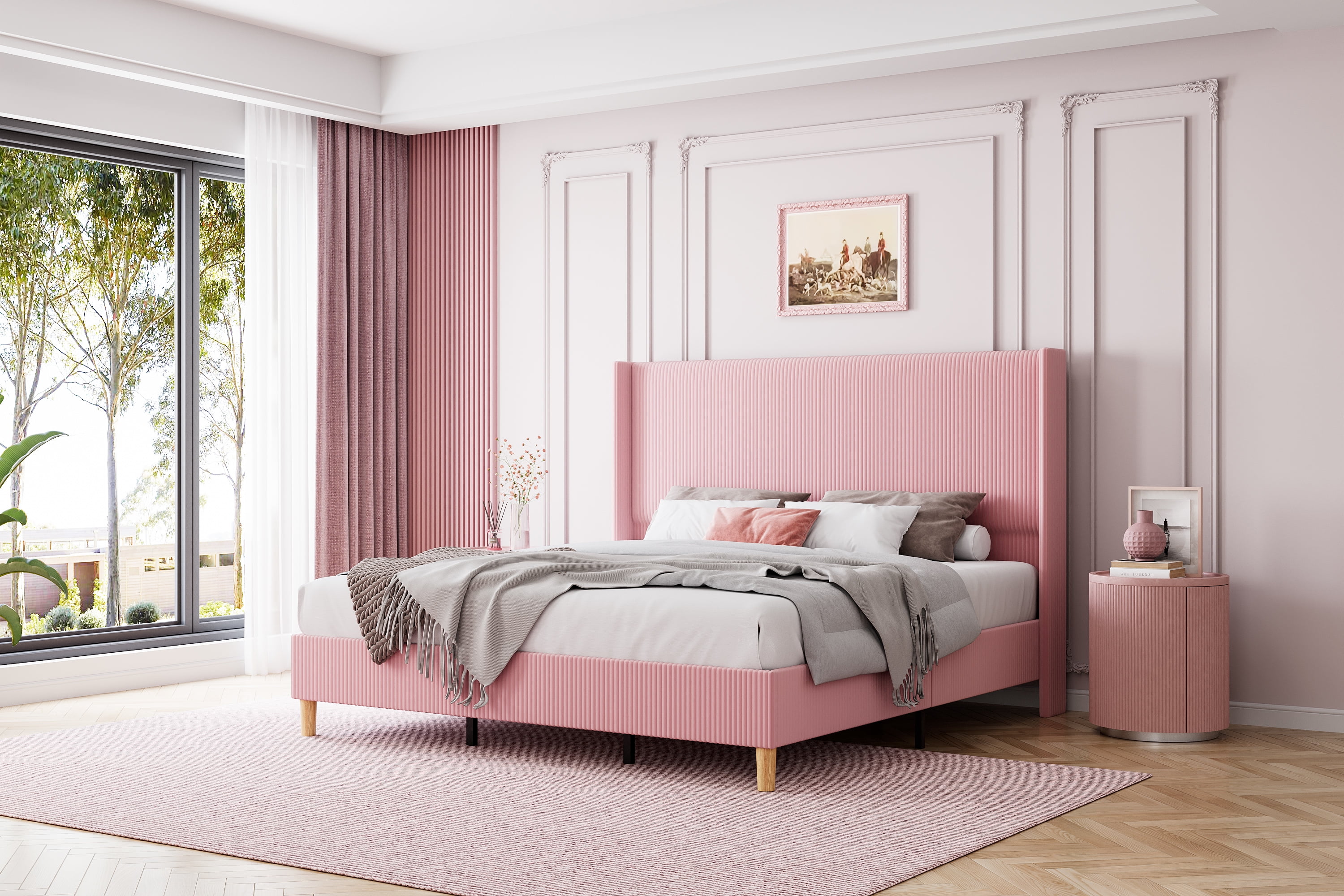 Danolapsi Upholstered Platform Bed Frame Full Size with Headboard ...