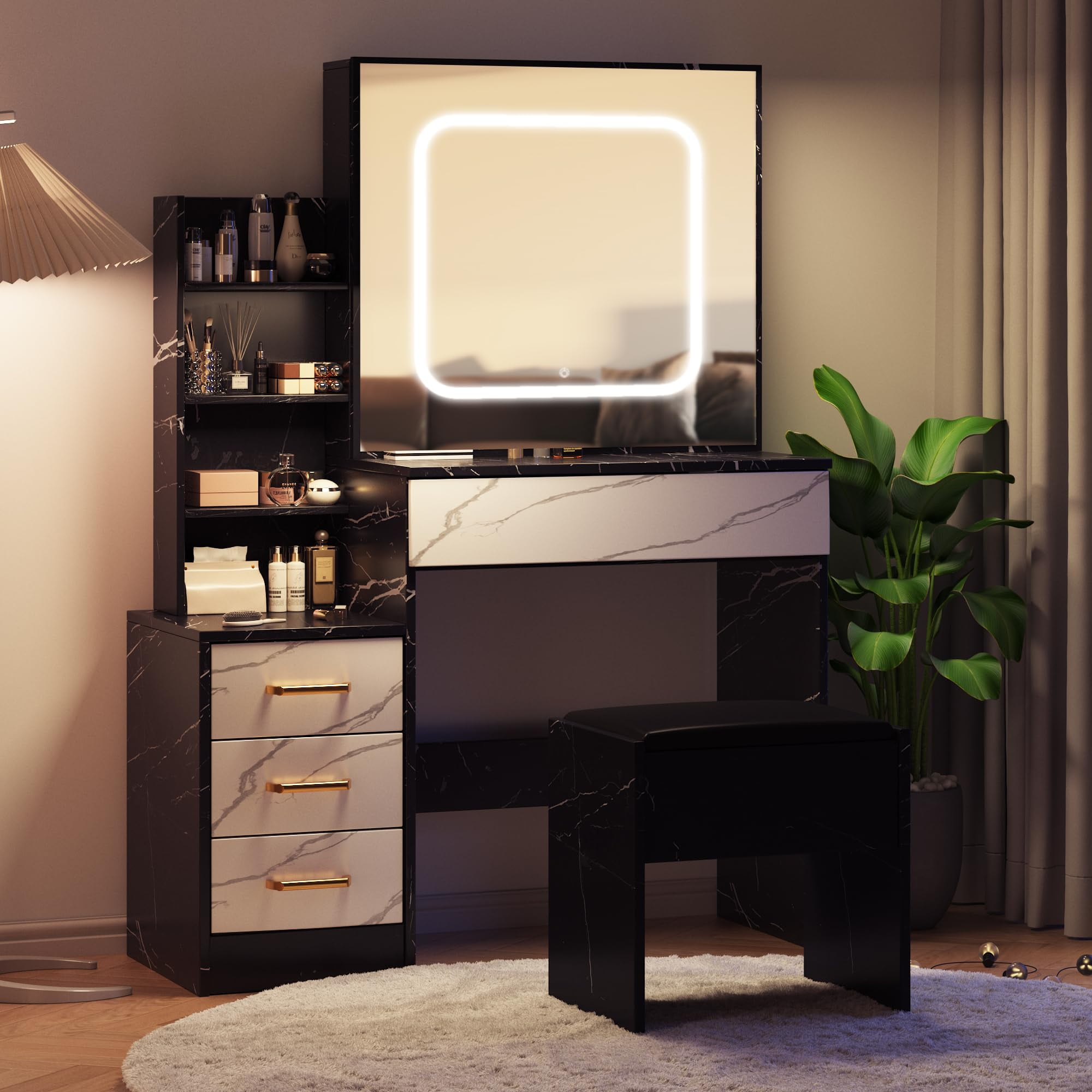 Danolapsi Vanity Desk With Mirror and LED Lights, Makeup Vanity Desk ...