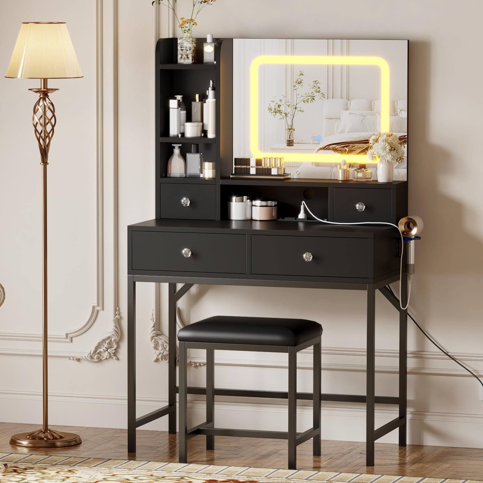 Danolapsi Vanity Set with Mirror and Stool and Lights,Makeup Vanity ...