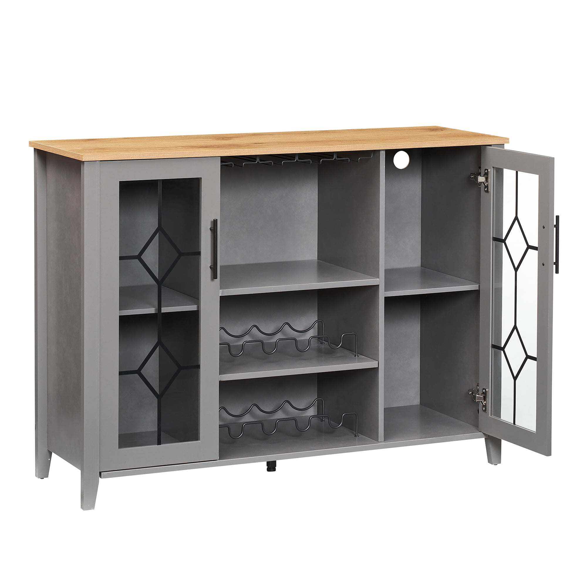 Danolapsi Wine Bar Cabinet With LED Light Removable Wine Rack And Glass ...