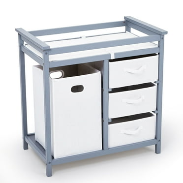Delta Children Hayes Changing Table with Fabric Bins, Bianca White/Flax ...