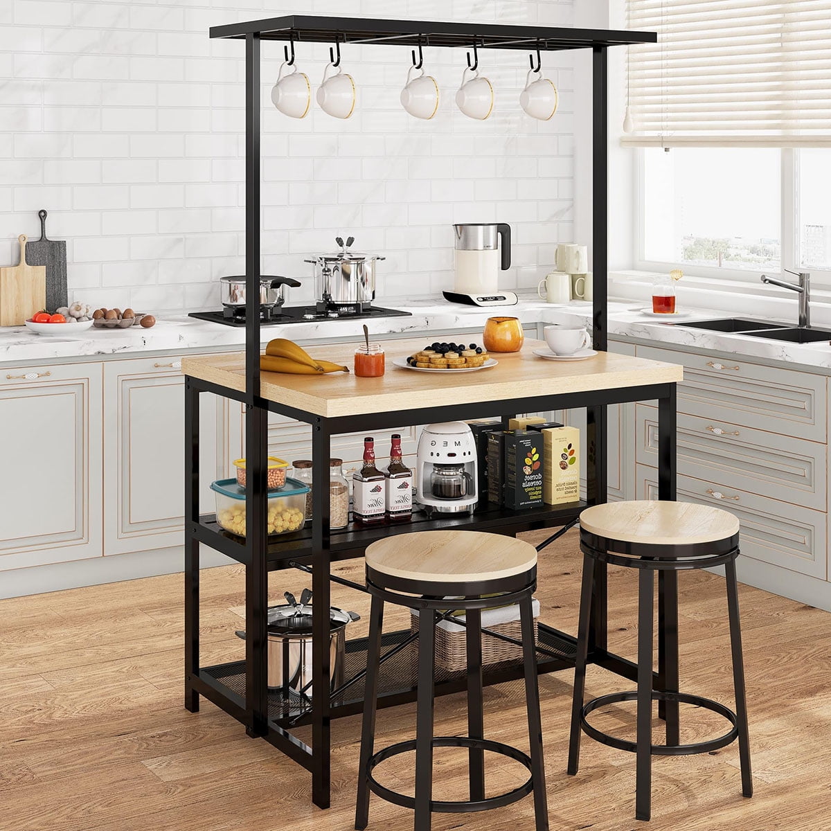 Danolapsi kitchen Island,Bakers Rack,Island Table for Kitchen,3 Tier Microwave Stand Oven Shelf ...