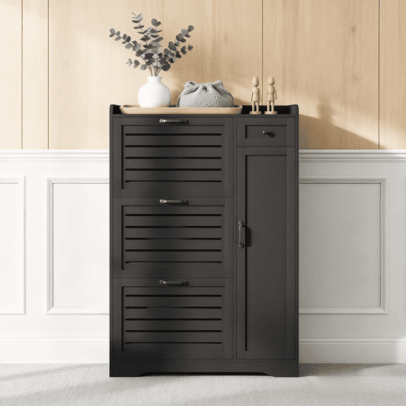 Danpinera Home Slim Storage Shoe Cabinet for Entryway, Black Wooden ...