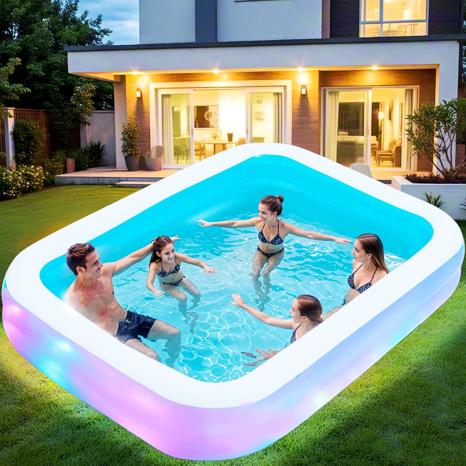 Danrelax 119" x 84"x 17" Inflatable LED Pool with 3 Modes, Electric ...