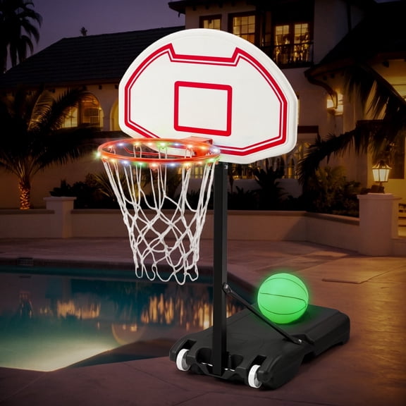 PEXMOR 2-in-1 Pool Basketball Hoop, Volleyball Net Set, 4 Balls, 1 Air ...
