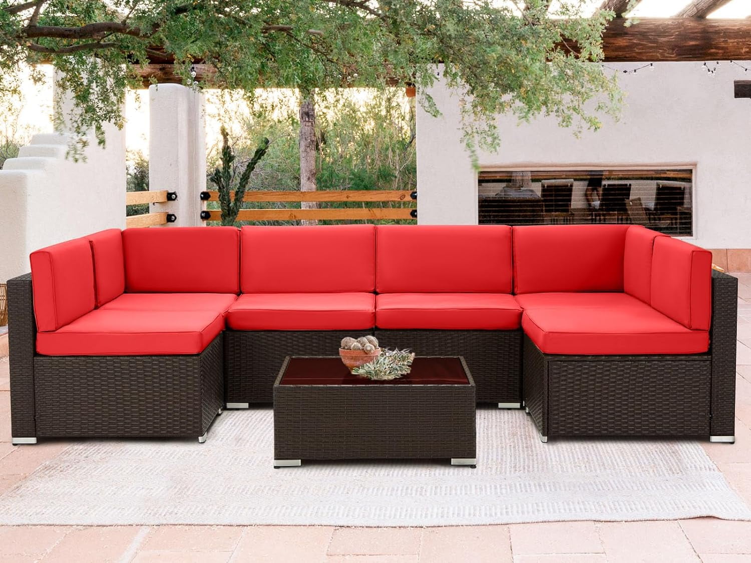 Danrelax 7-Piece Outdoor Sectional Sofa Patio Conversation Set, PE ...