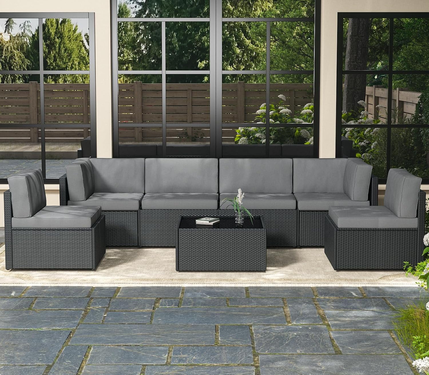 Danrelax Outdoor 7-Piece Sectional Sofa Patio Conversation Set Gray ...