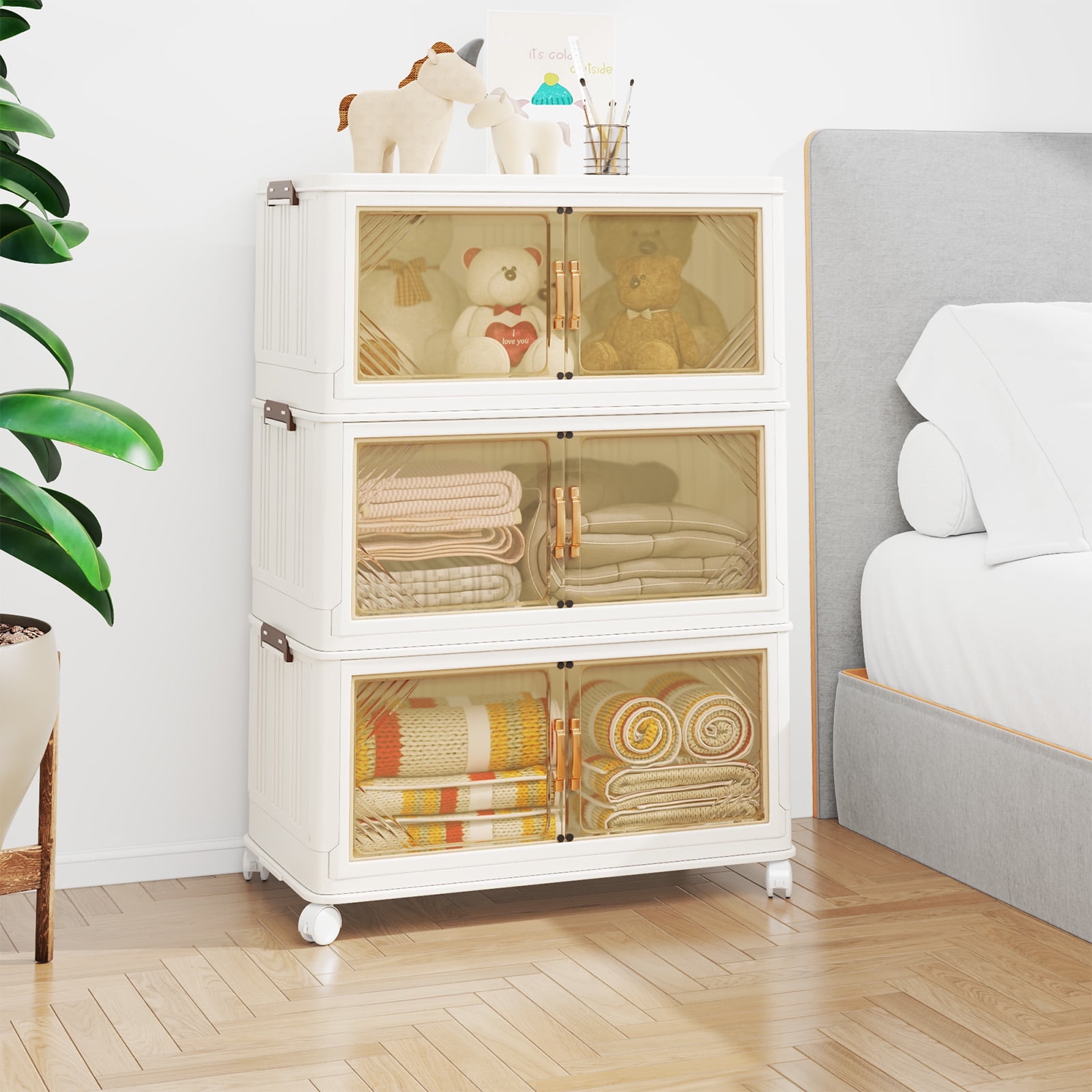 Danrelax 90-Gal/360-Qt Stackable Storage Bins - 3-Pack, White, with Lid ...