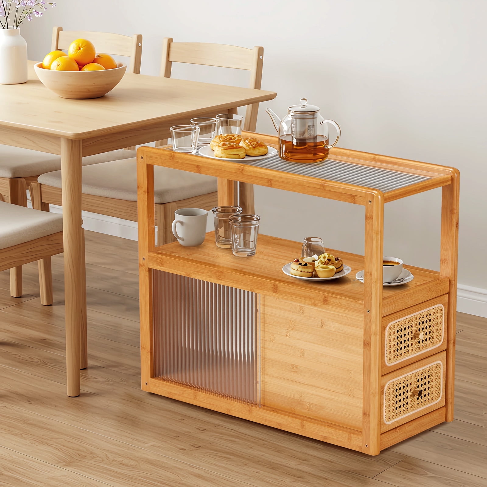 Danrelax Mid-Century Modern Rattan Nightstand, Boho Side Table with ...