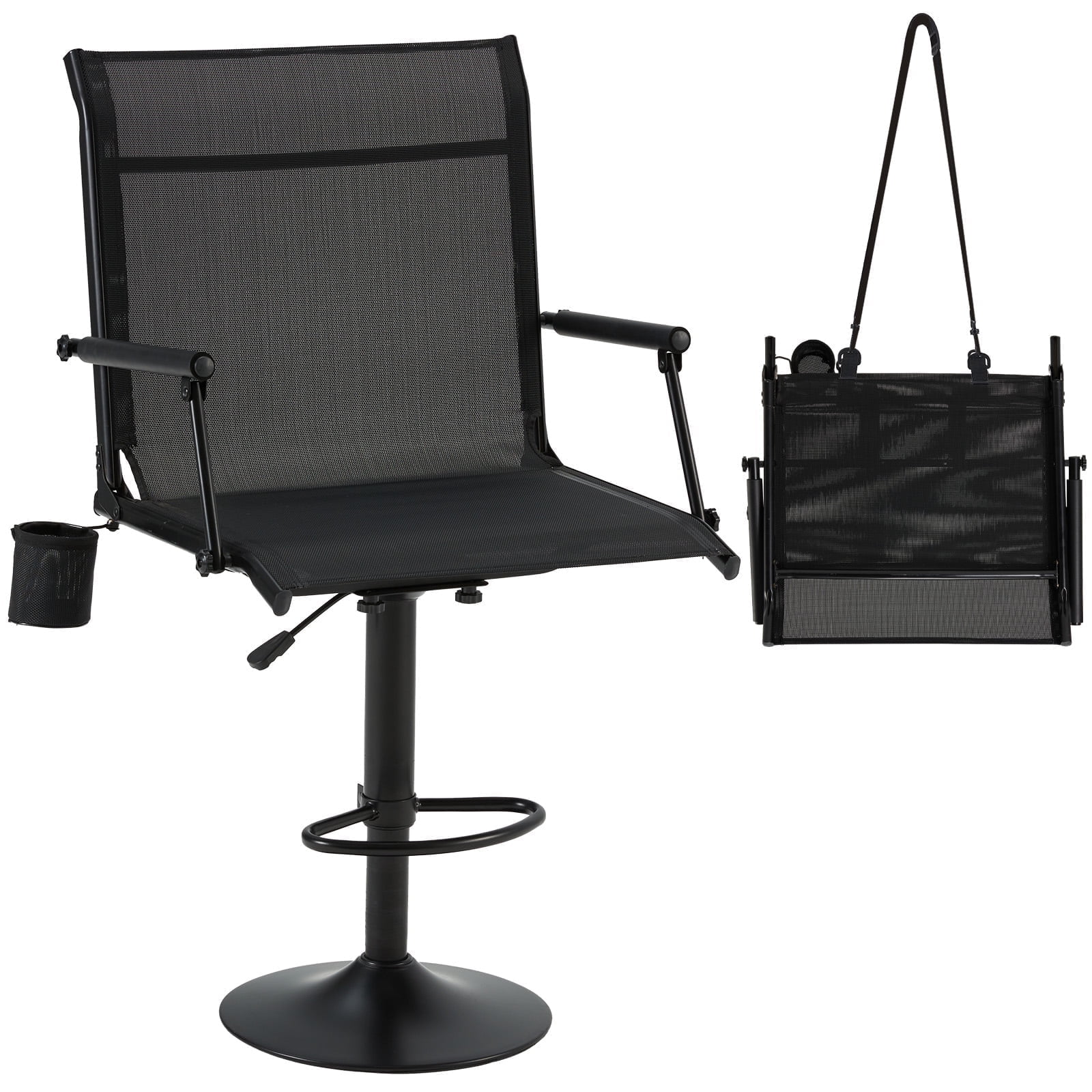 Danrelax Tall Pedestal Swivel Hunting Bar Chair, Footrest Ring, Mesh ...