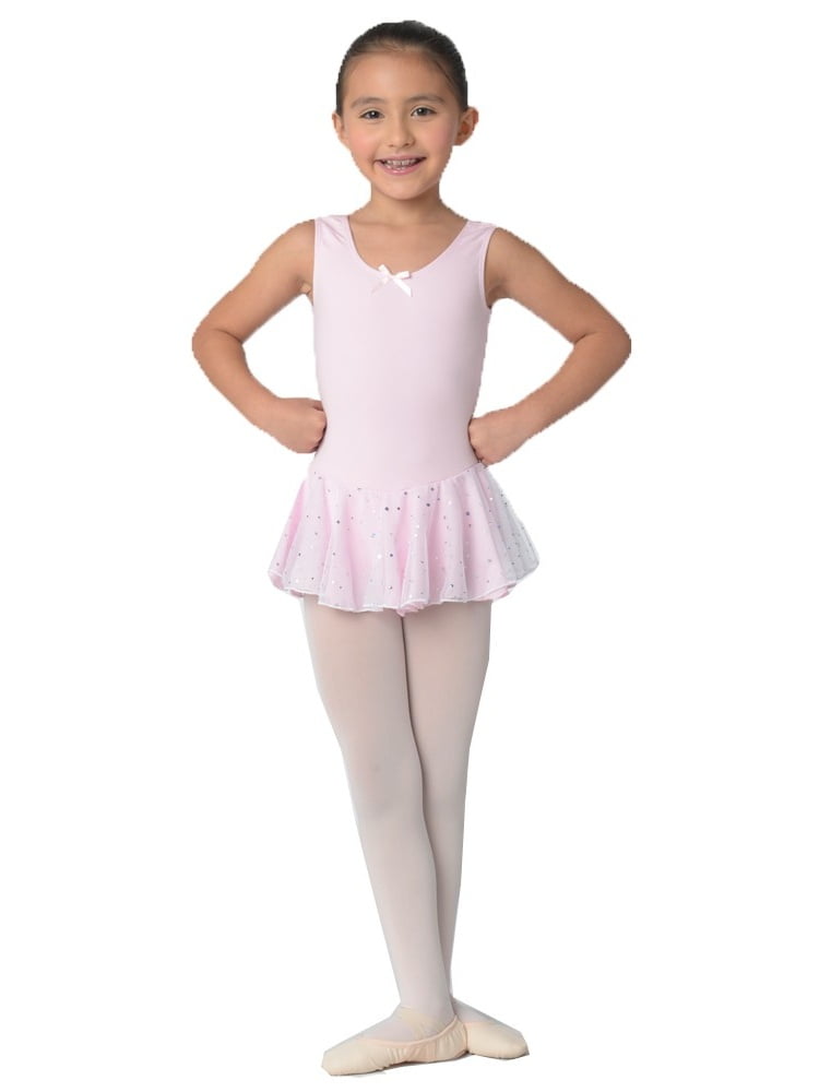 Danshuz Girls Pink Tank Sparkling Dots Mesh Layer Dance Dress 8-10 ...