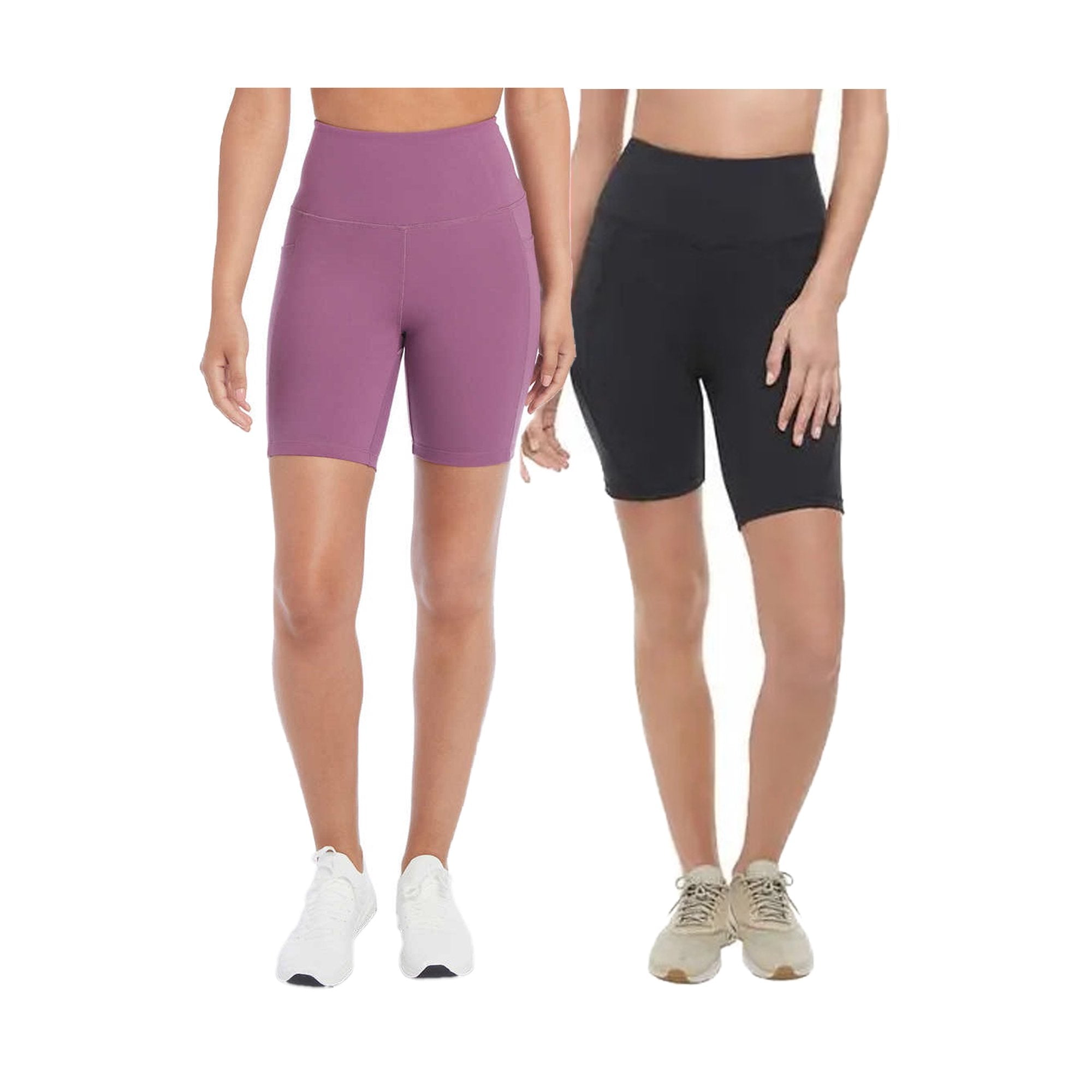 Danskin Women's Road Bike Shorts, Black and Plum, High Waistband, Side ...