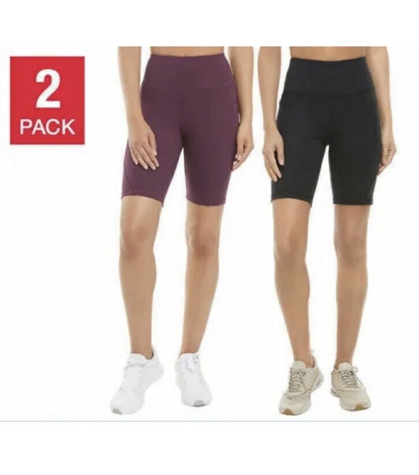 Danskin Womens 2-Pack High Waist Contoured Seams Bike Shorts, Black ...