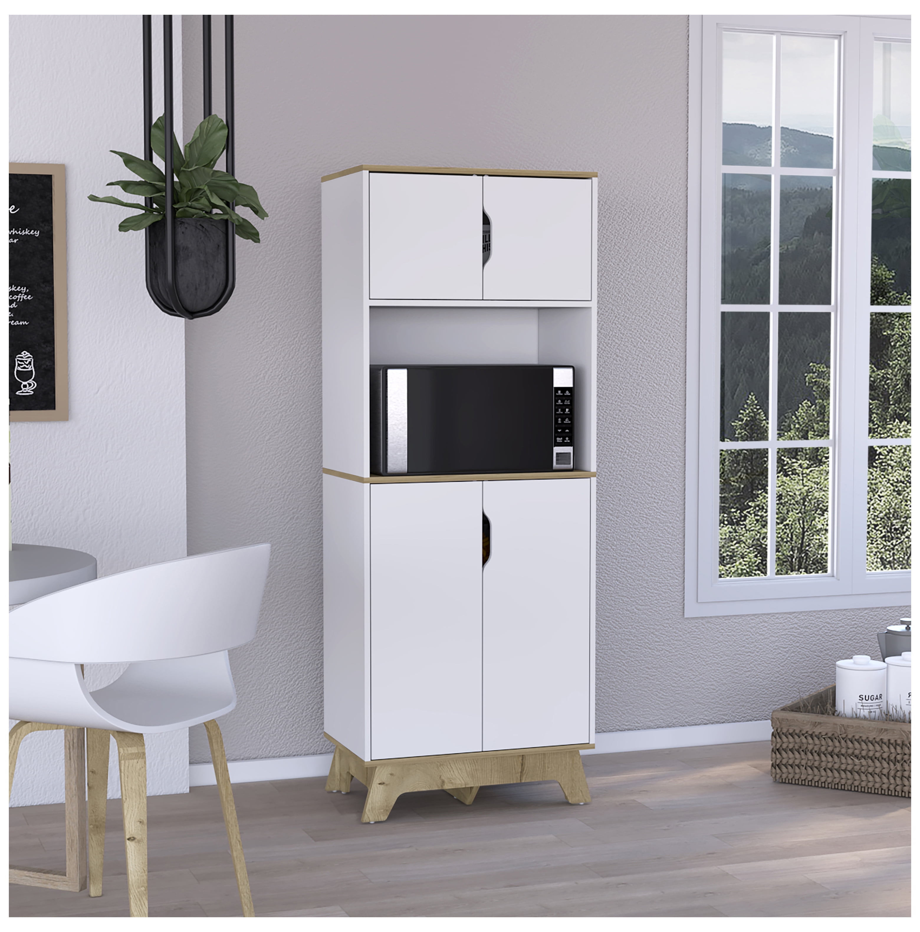 Danville 1-Drawer Microwave Pantry Cabinet Light Oak and White ...