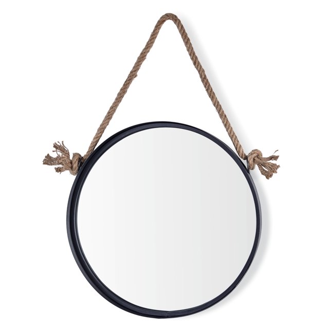 Danya B. 18 in Medium Black Iron Framed Round Accent Mirror with Hanging Rope - Walmart.com