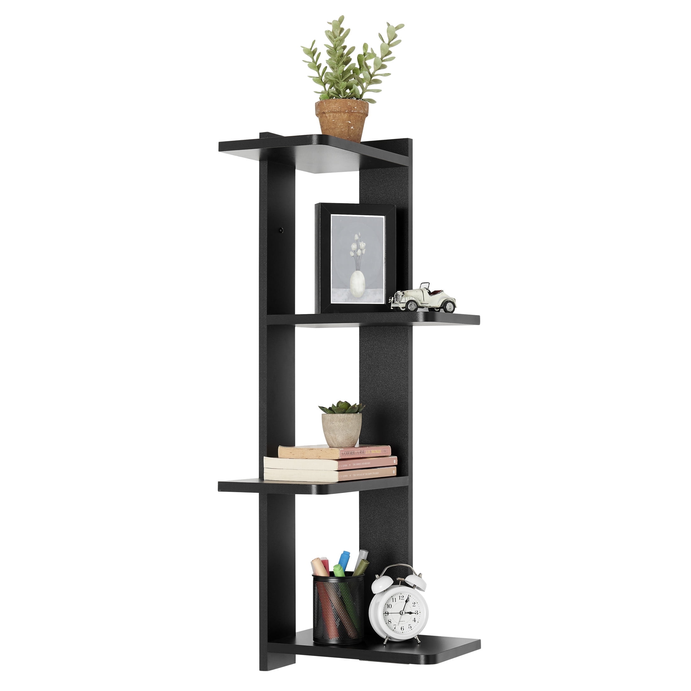 Danya B. Alvar Corner 4-Tier Floating Ledge Column Wall Shelf - Black ...