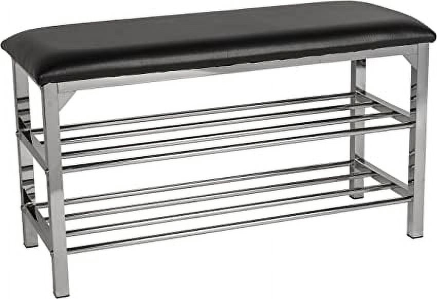 Danya B. Black Leatherette Storage Entryway Bench with Chrome Frame ...
