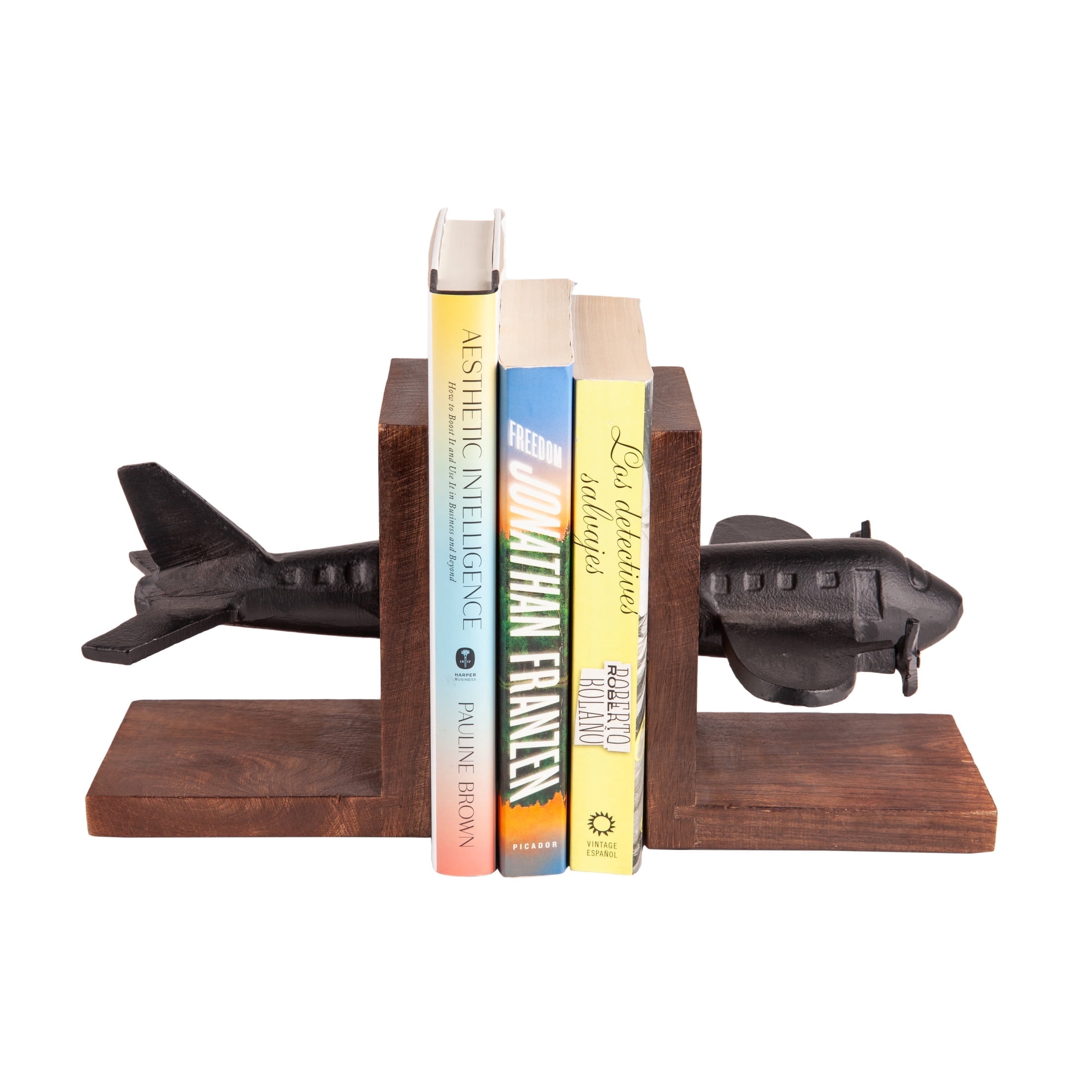 Danya B Decorative Airplane Bookend Set - Black Book Ends, Book Holder ...