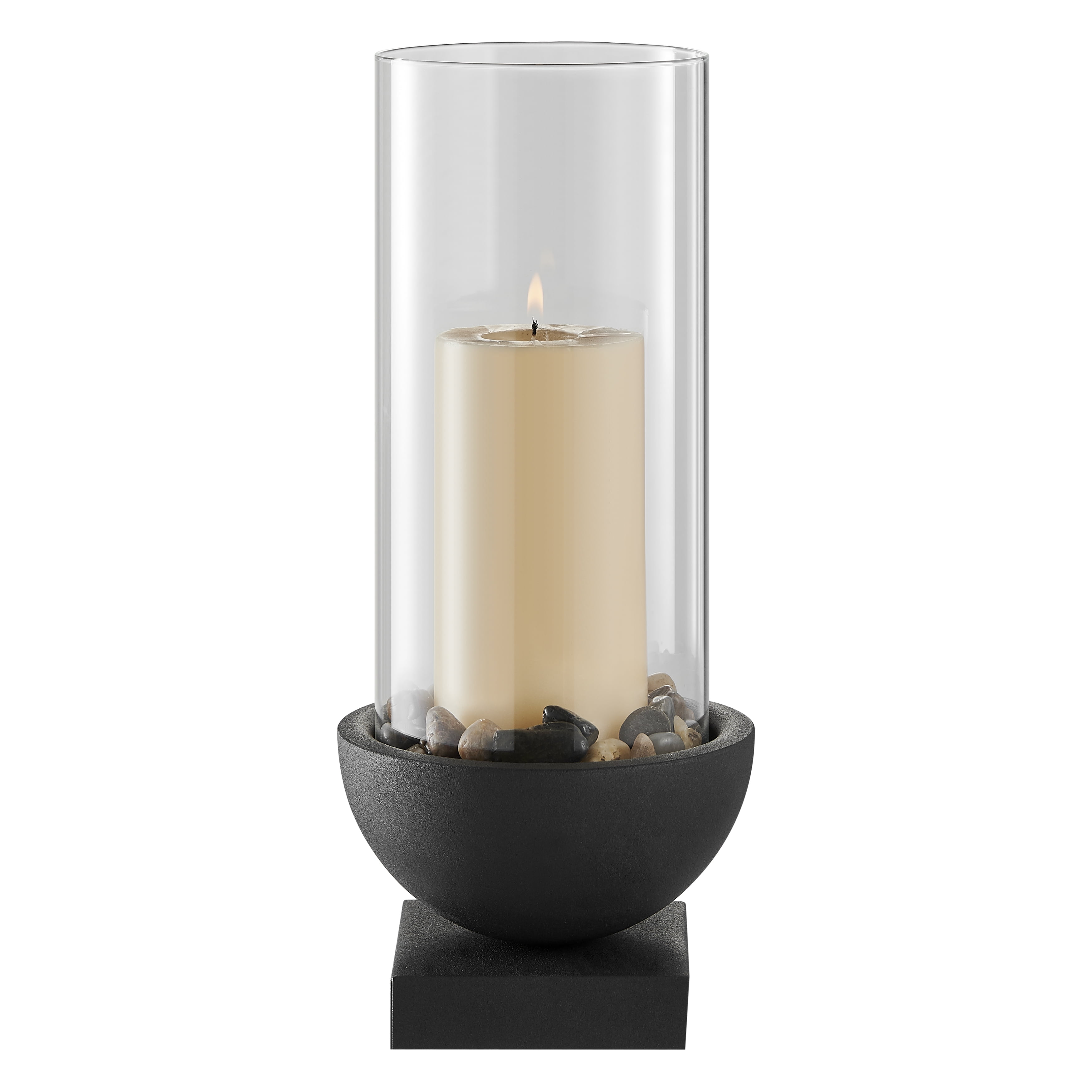 Danya B. Modern Black Metal Bold Pedestal and Glass Pillar Hurricane ...