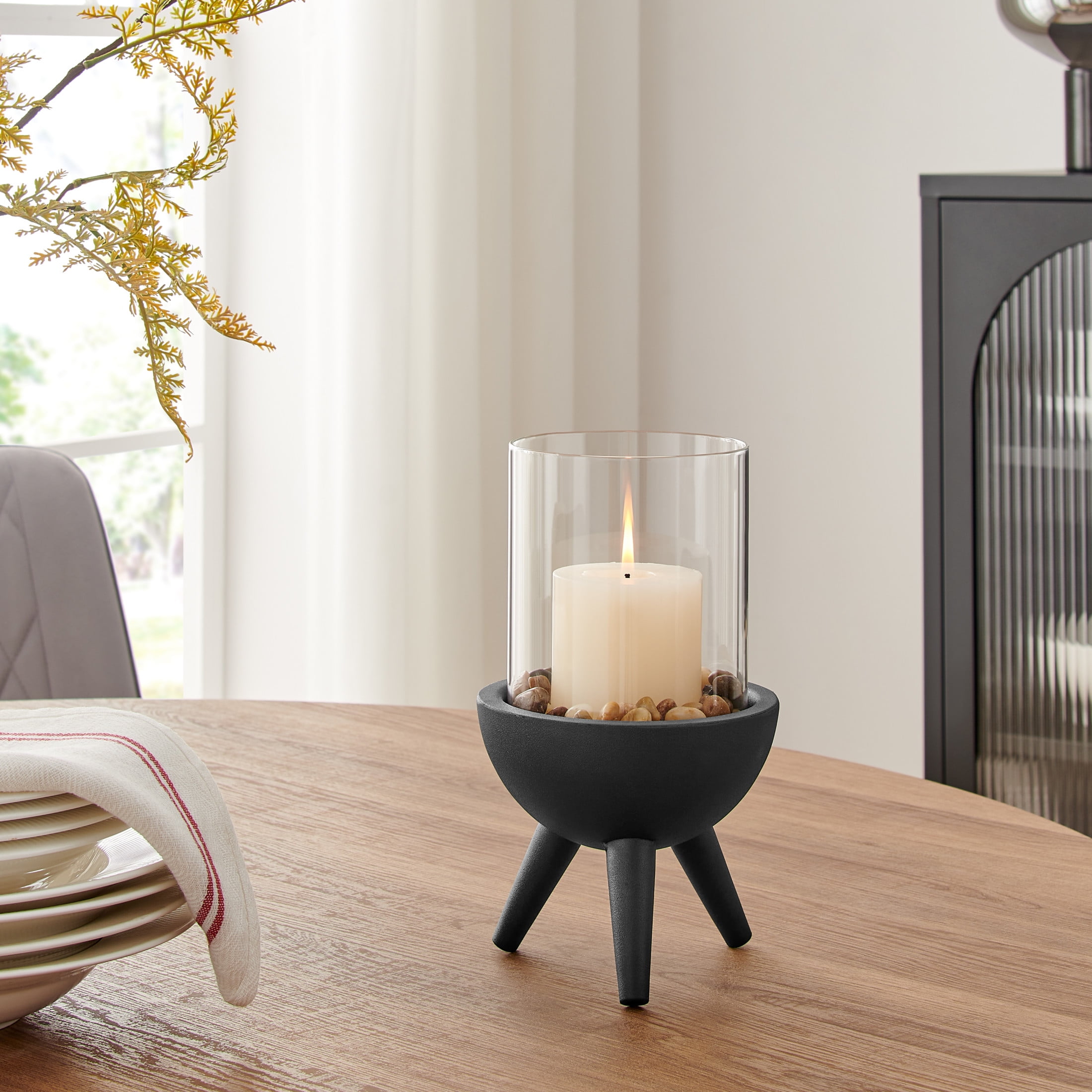 Danya B. Molta Modern Black Metal Bold Pedestal and Glass Pillar Votive ...