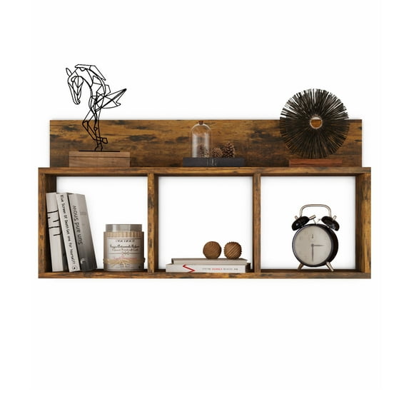 Danya B. Rustic Triple Cubed Floating Shelf With Ledge - Wall Mount ...