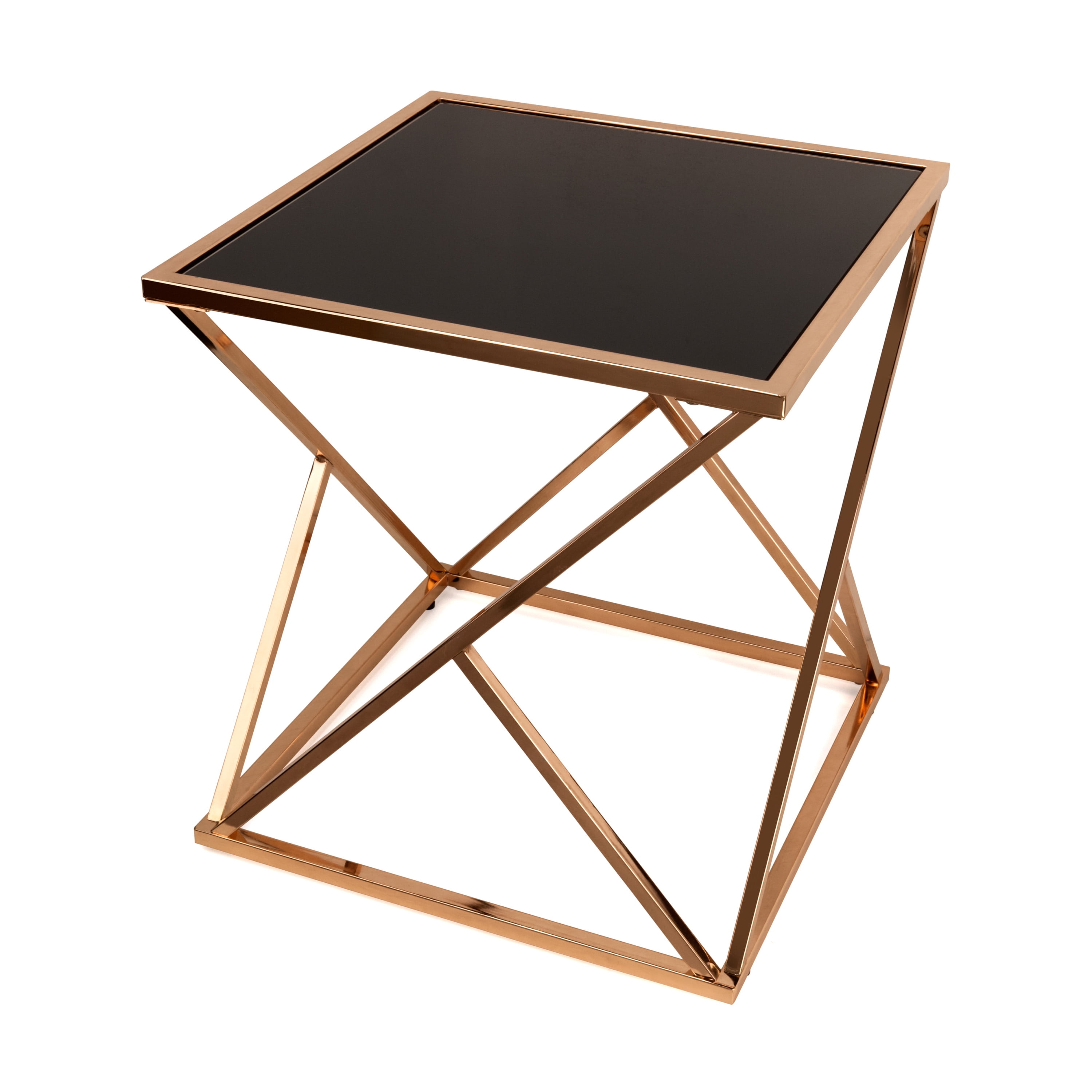 Danya B. HA15708 Square Rose Gold End Table with Black Glasstop ...