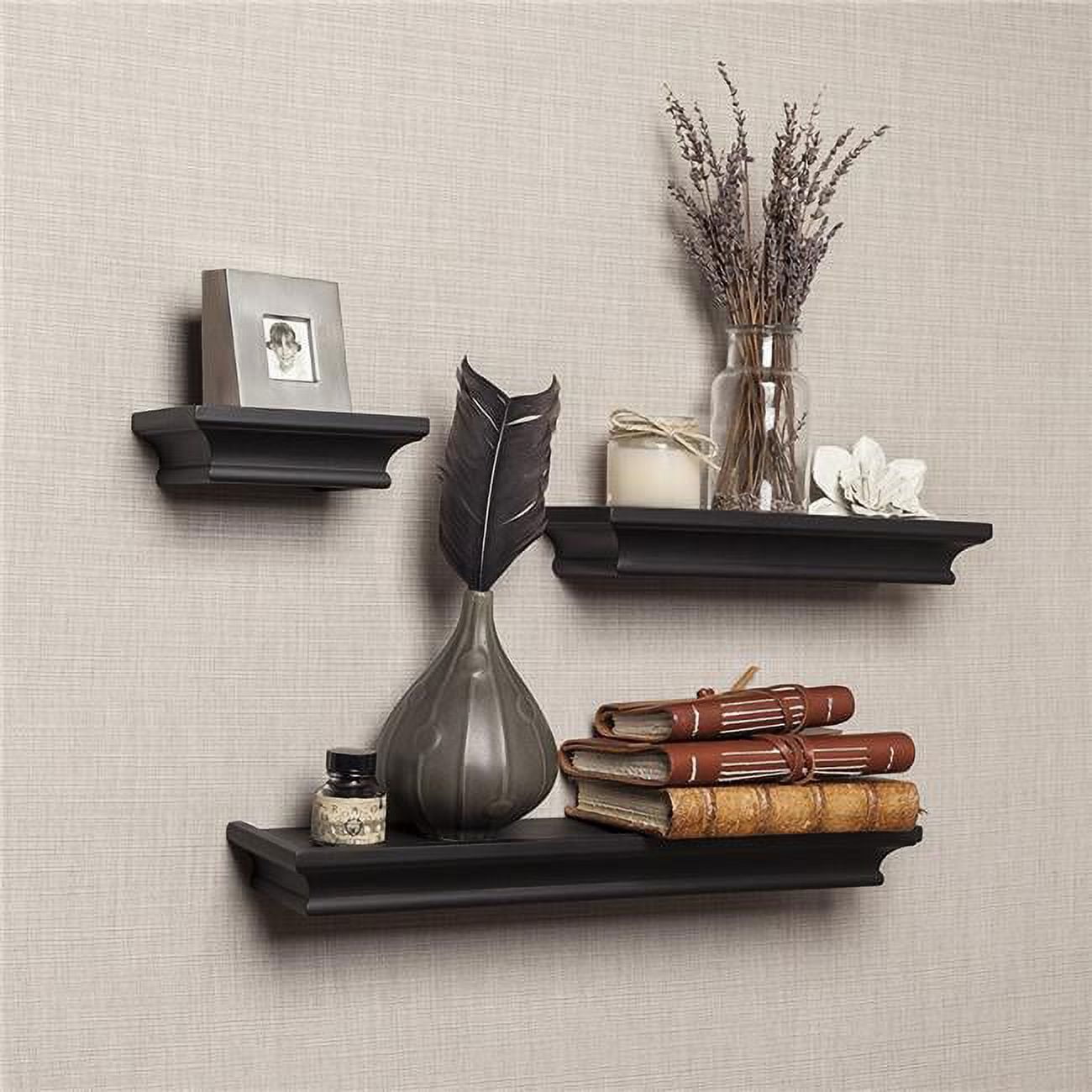 DanyaB BR4001BK Set Of 3 Cornice Ledge Shelves - Black - Walmart.com