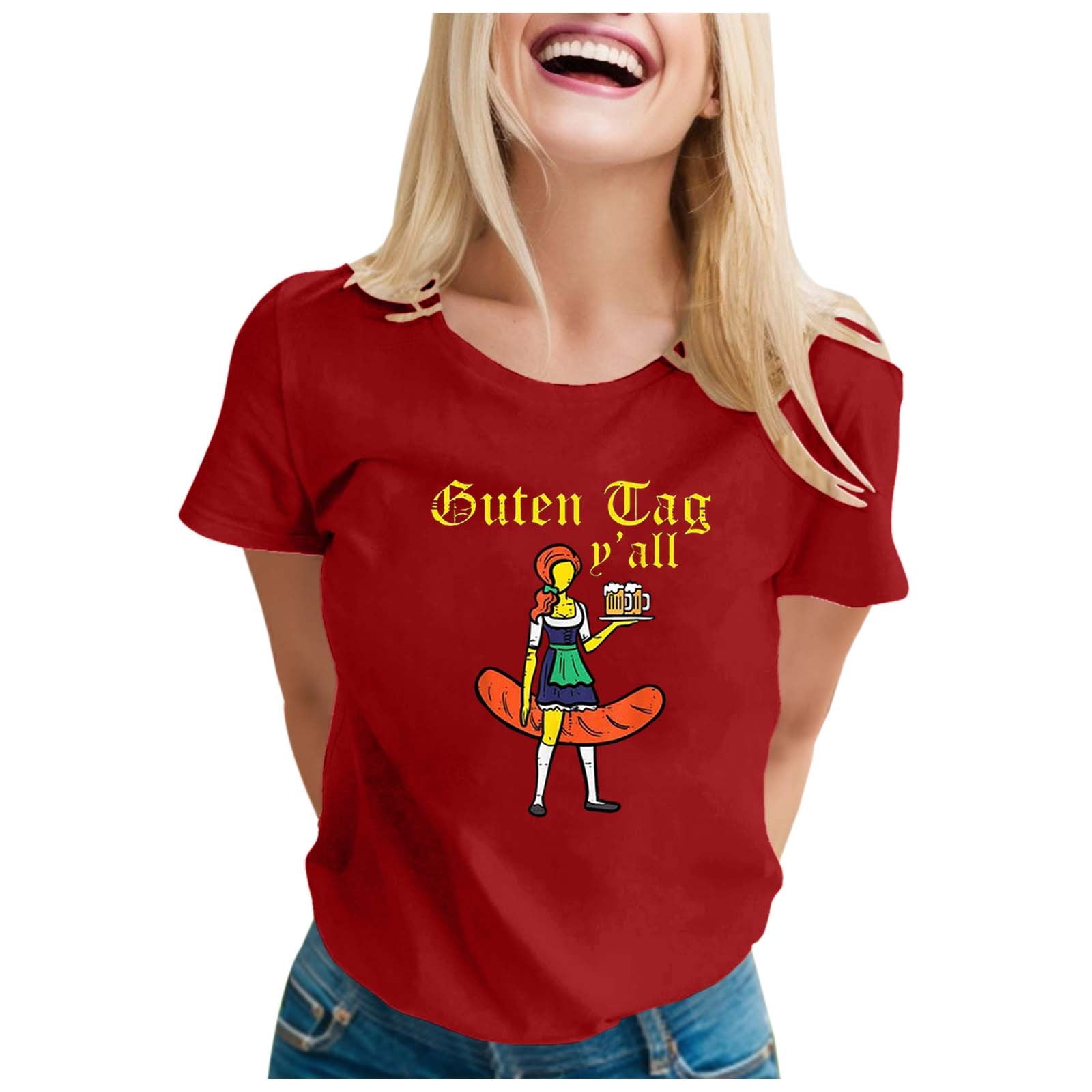 DaoAg Creative Oktoberfest Sausage Print Loose Fit Short Sleeve T Shirt ...